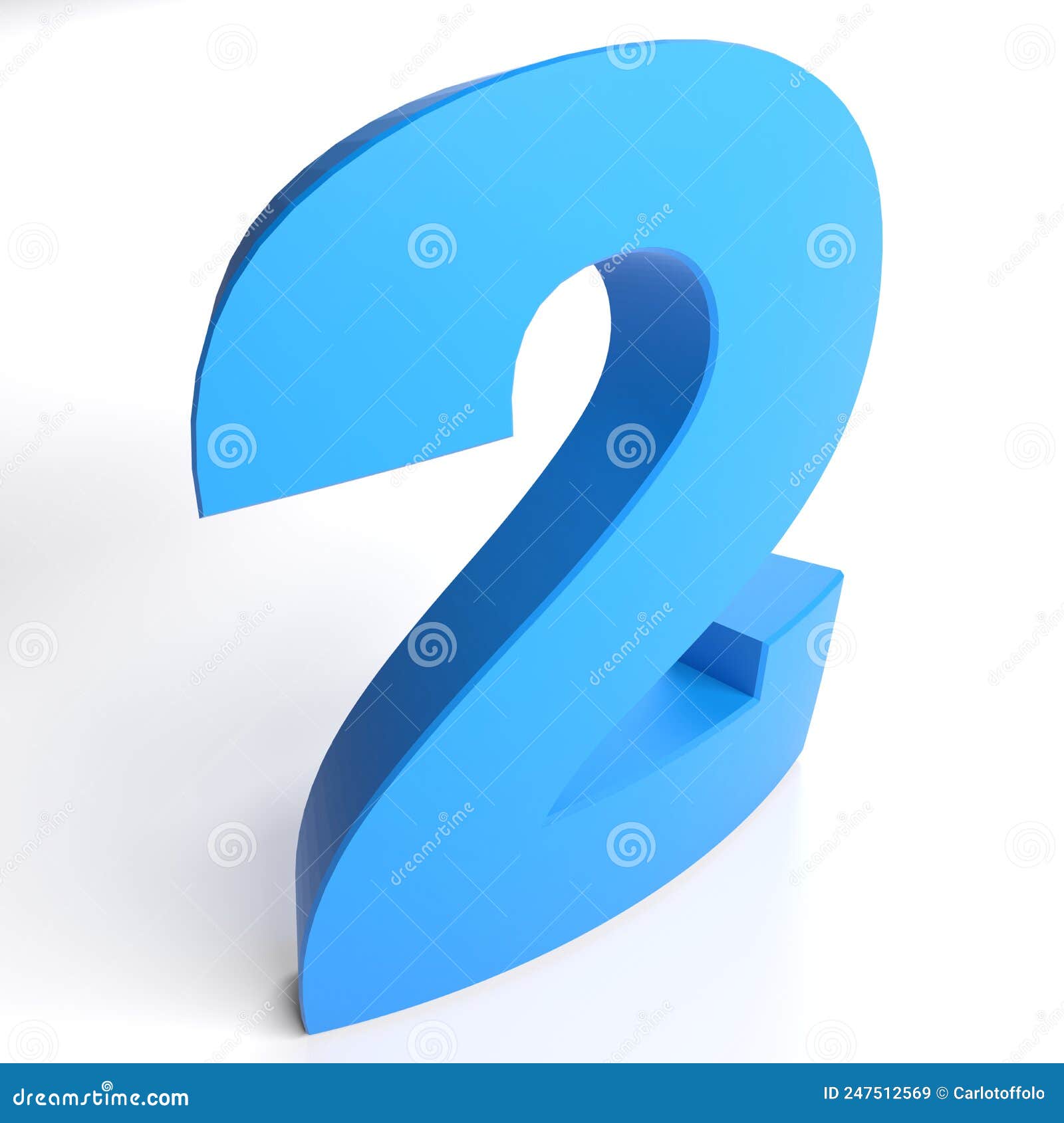 Number 2 in Blue Color, Isolated on White Background - 3D Rendering ...