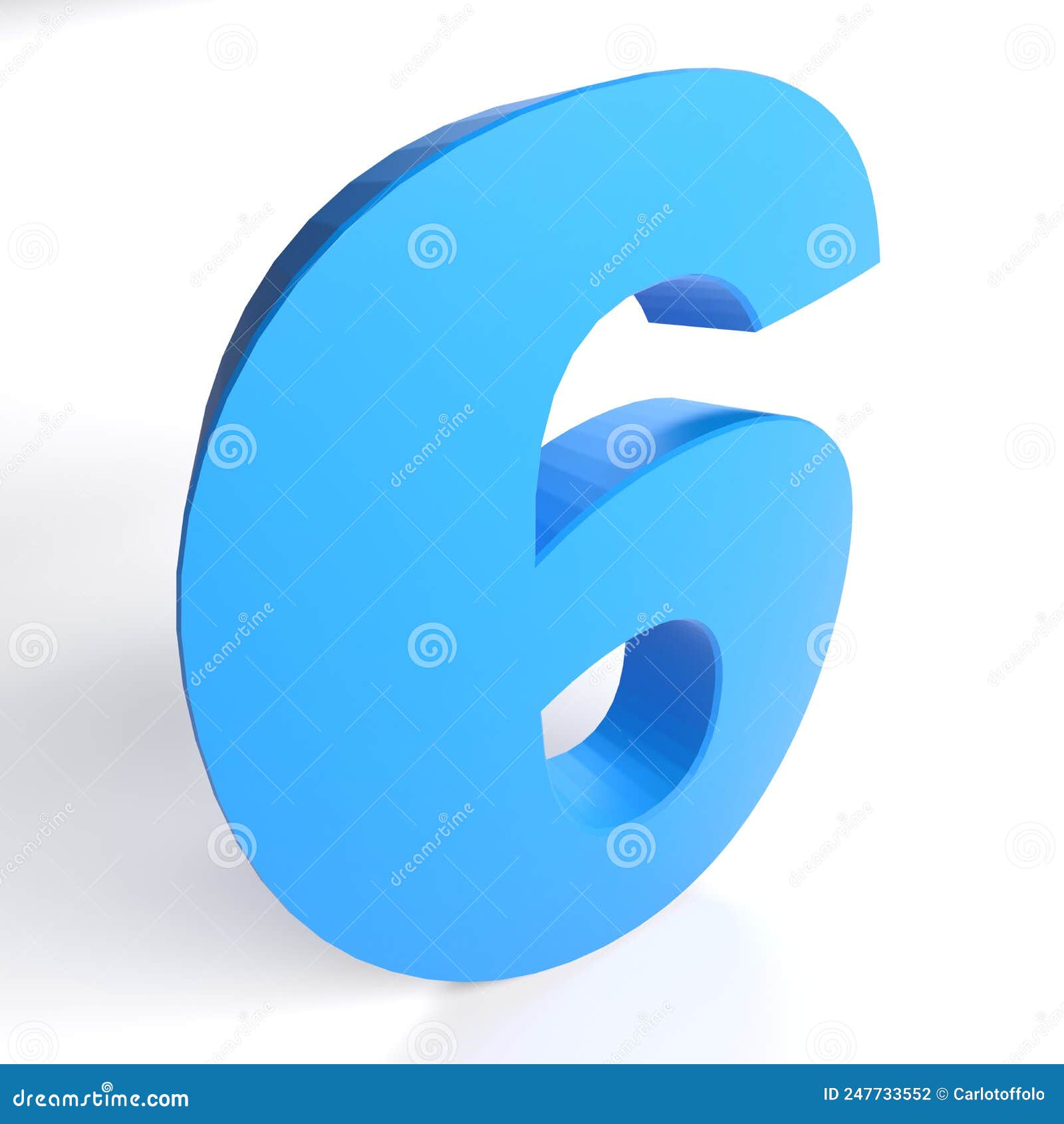 Number 6 in Blue Color, Isolated on White Background - 3D Rendering ...