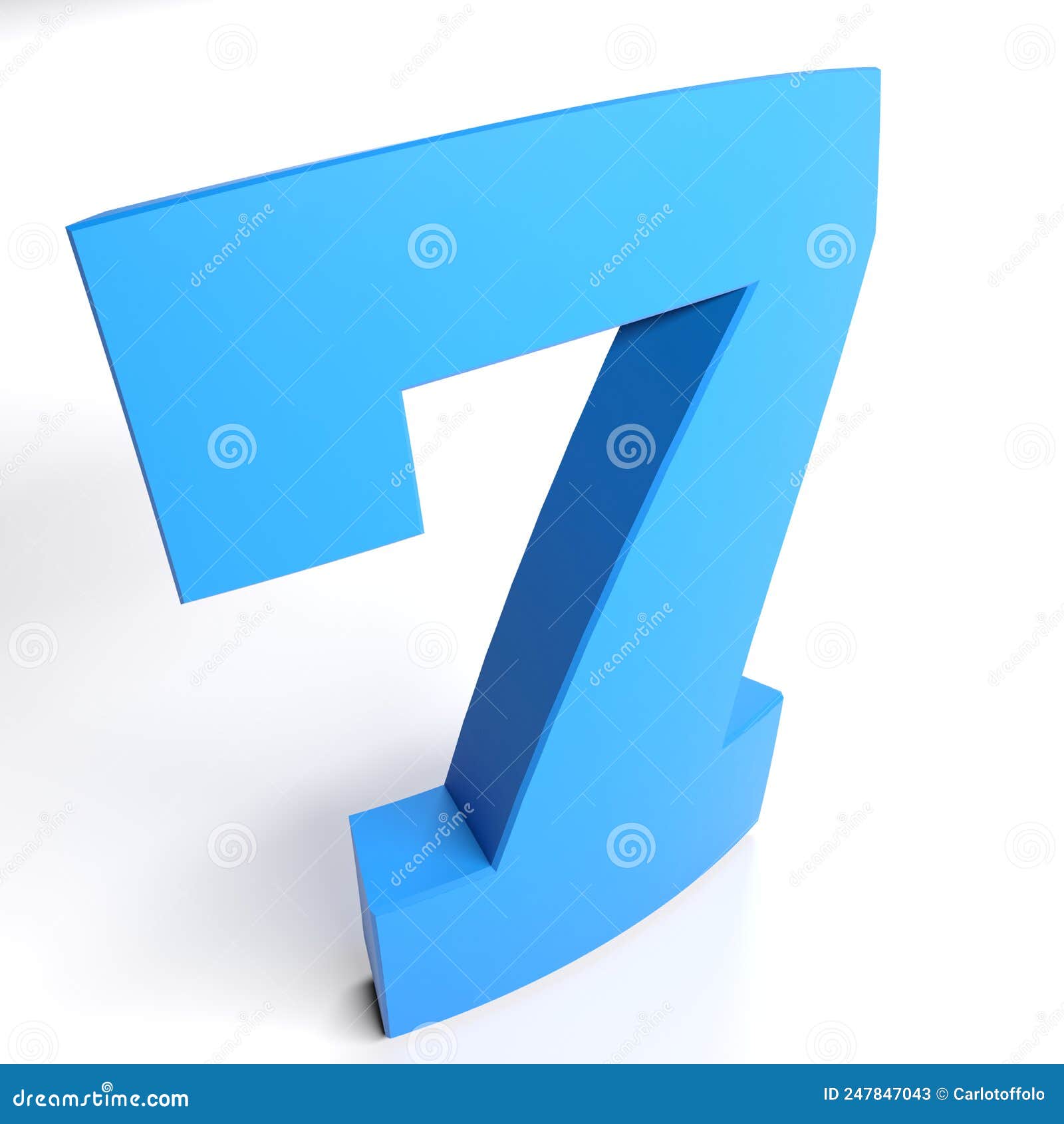 Number 7 in Blue Color, Isolated on White Background - 3D Rendering ...