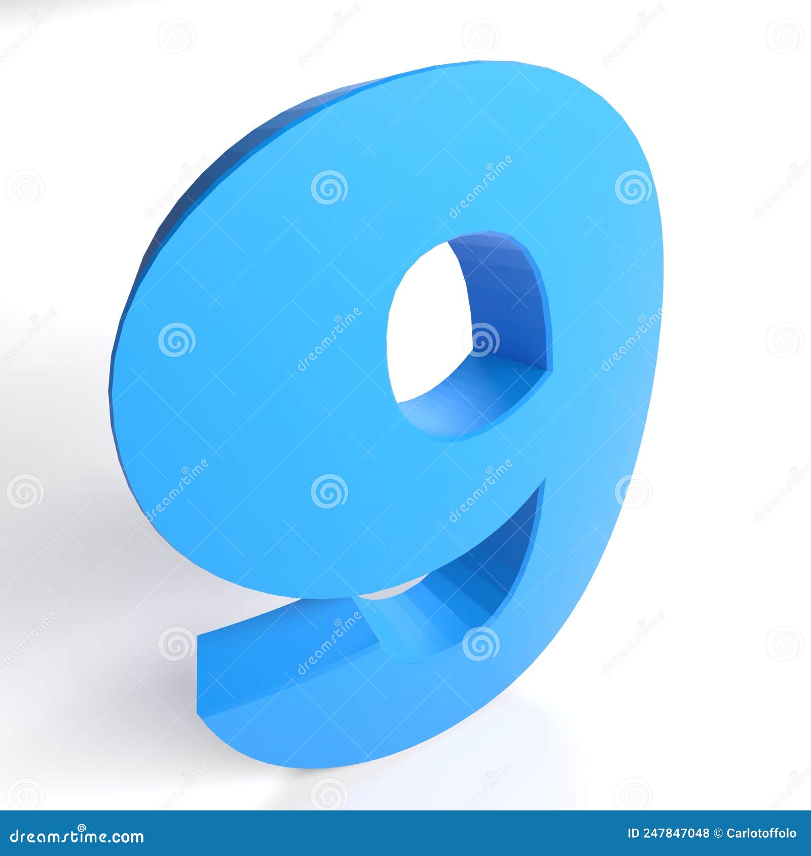 Number 9 in Blue Color, Isolated on White Background - 3D Rendering ...