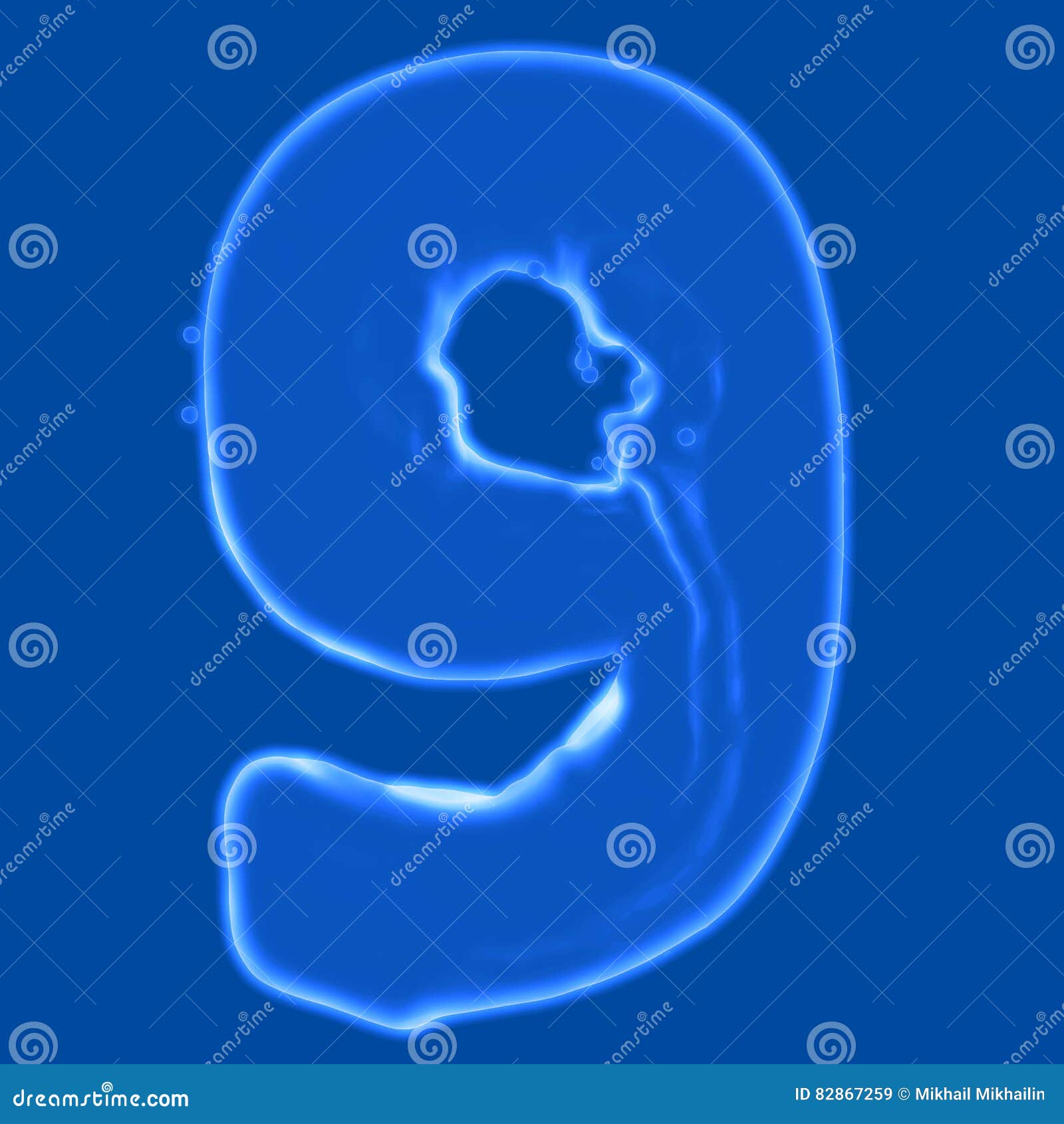Number 9 blue fiery border stock illustration. Illustration of glowing ...