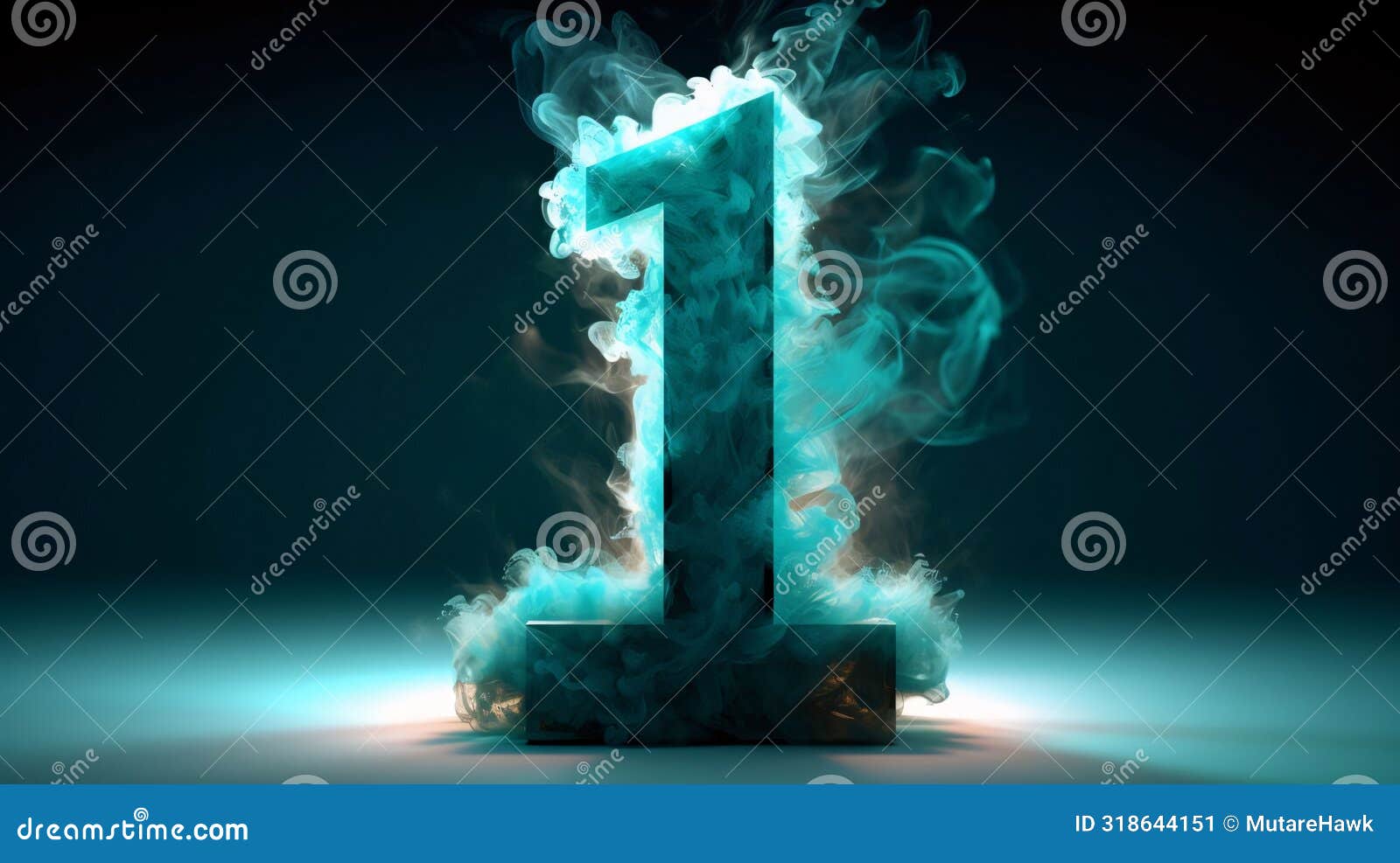 Number 1 in Blue Smoke on Dark Background. 3D Rendering Stock ...