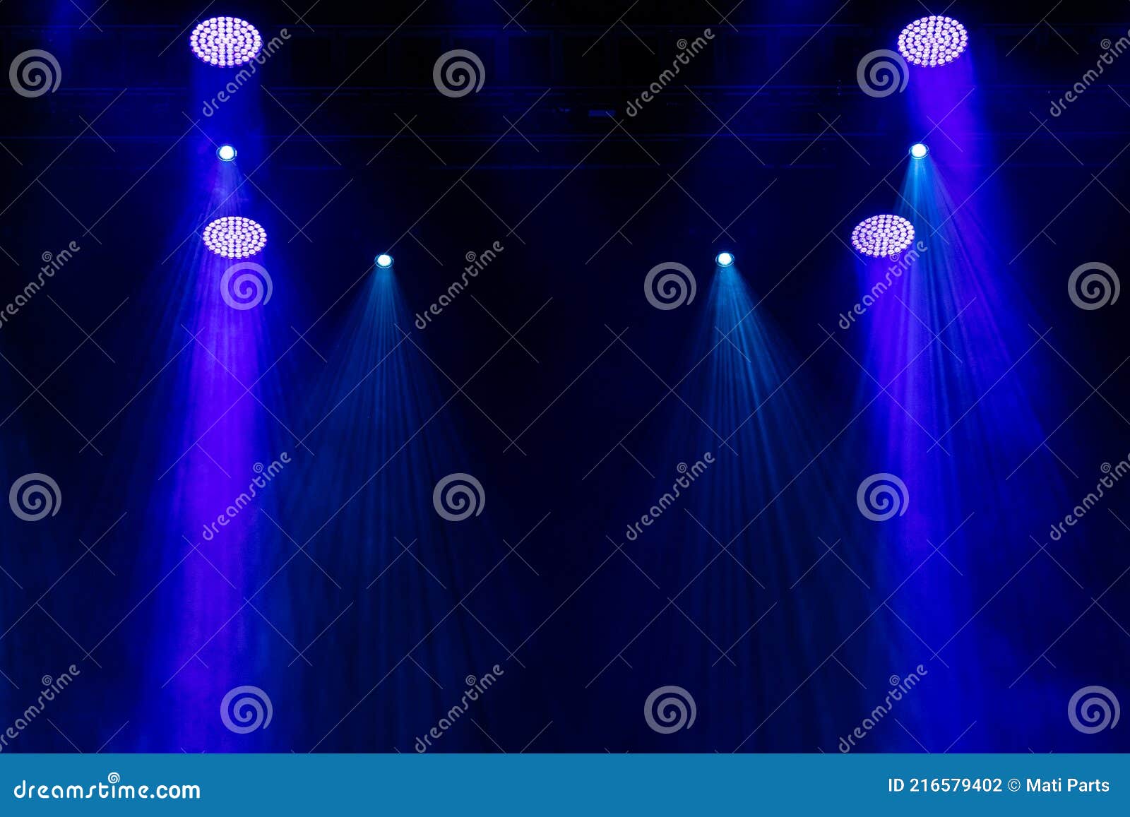 Number of Blue Spotlights on a Theater Stage Stock Photo - Image of ...