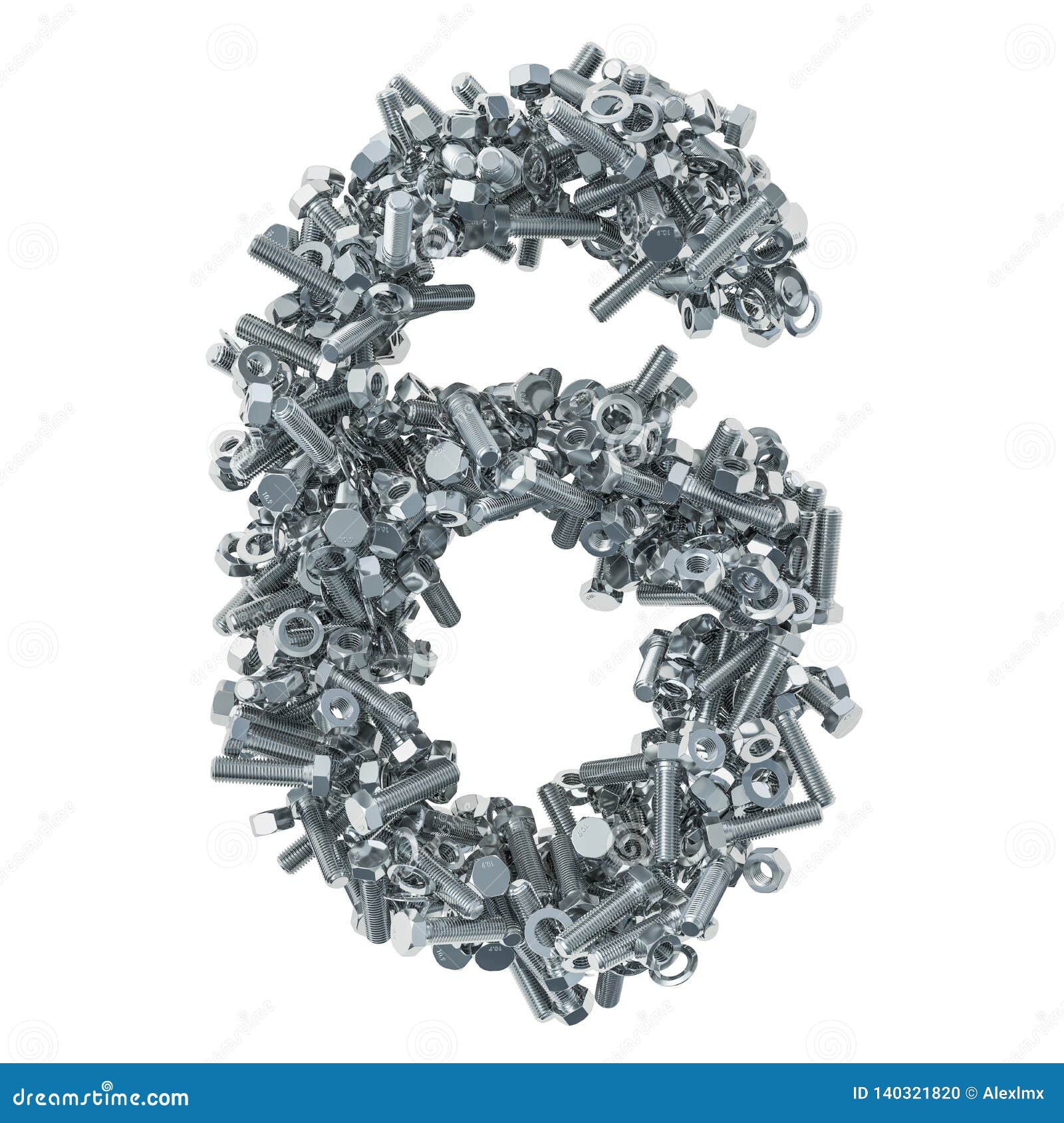 Number 6 from Bolts, Nuts and Washers. 3D Rendering Stock Illustration ...
