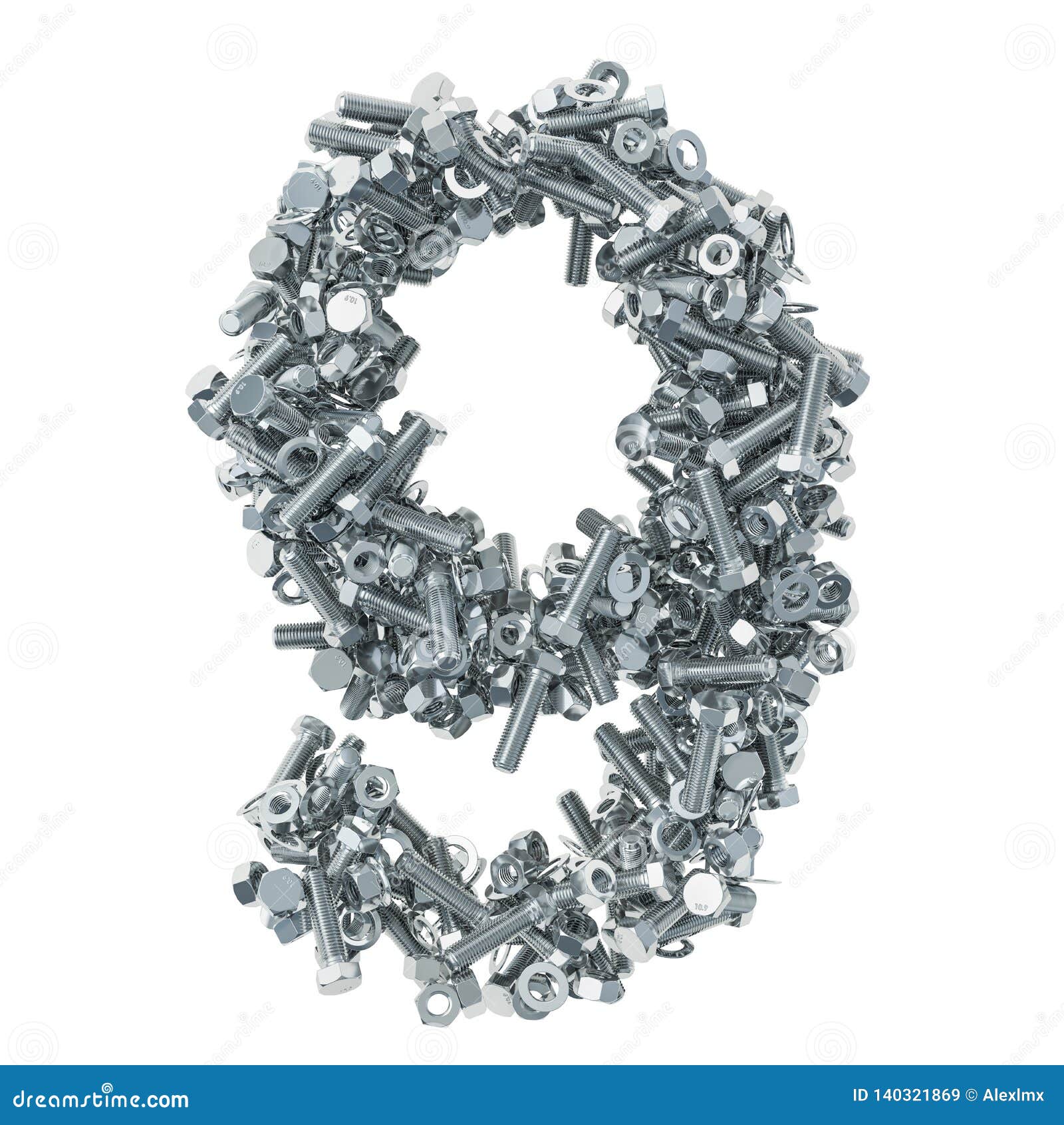 Number 2 From Bolts, Nuts And Washers. 3D Rendering Stock Photo ...