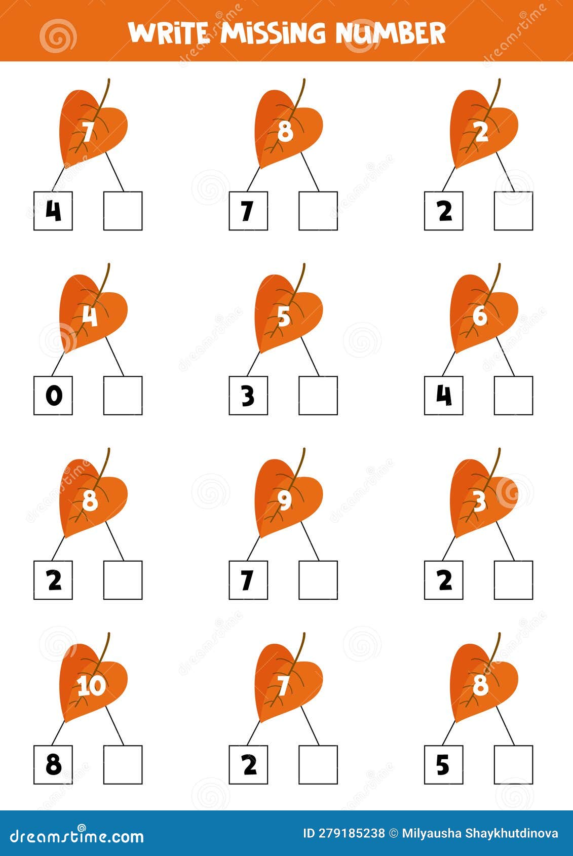 Number Bonds with Cute Cartoon Autumn Leaf for Kids Stock Vector ...