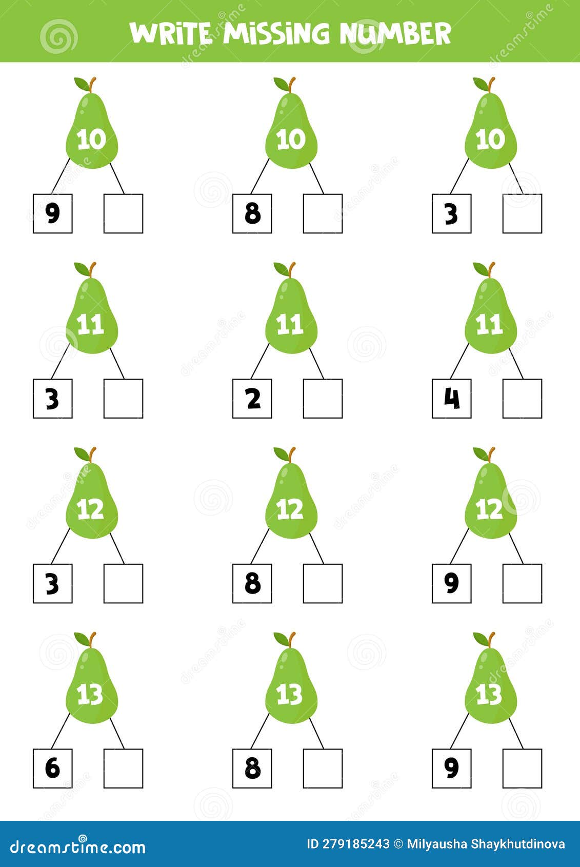 Number Bonds with Cute Cartoon Pear for Kids Stock Vector ...