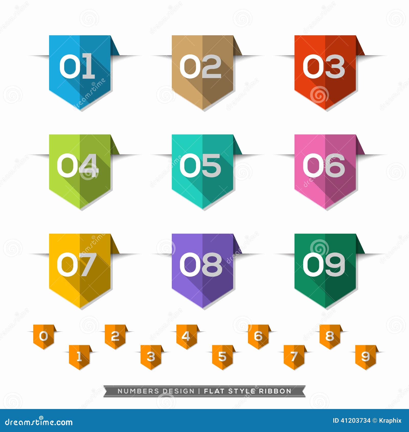 Number in Bookmark Label Long Shadow Flat Icons Set Stock Vector ...
