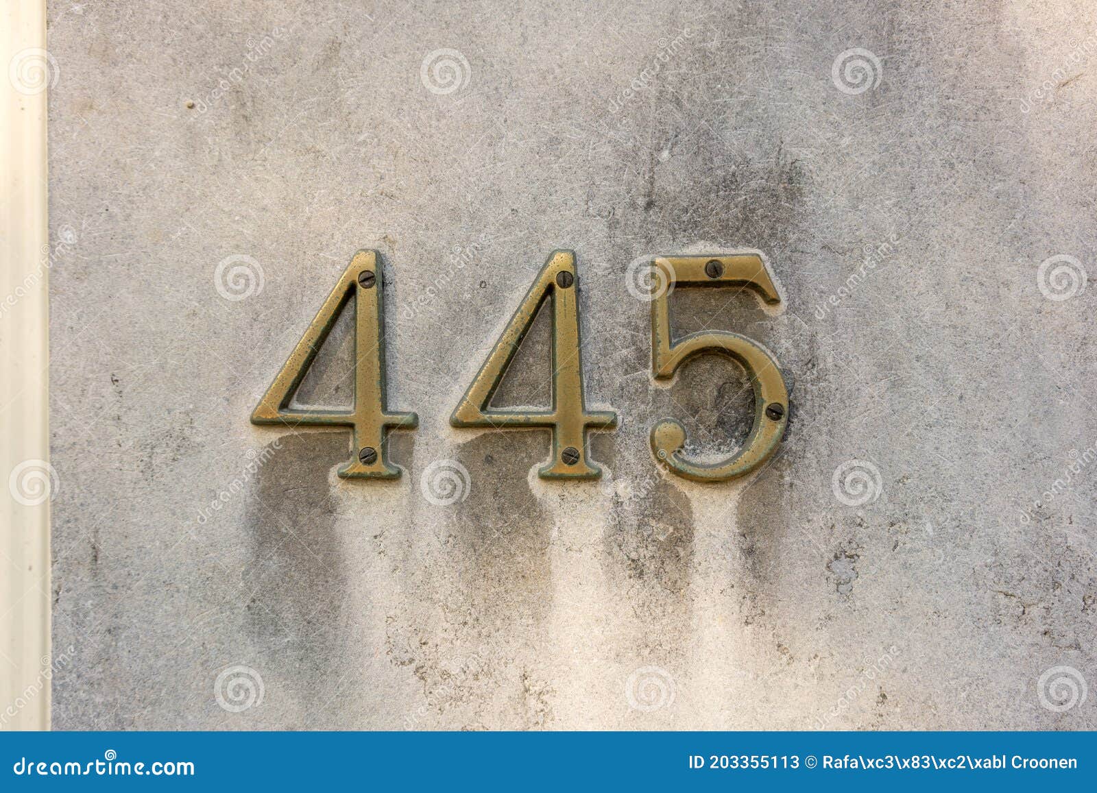 House number 445 stock image. Image of alloy, cast, number - 203355113