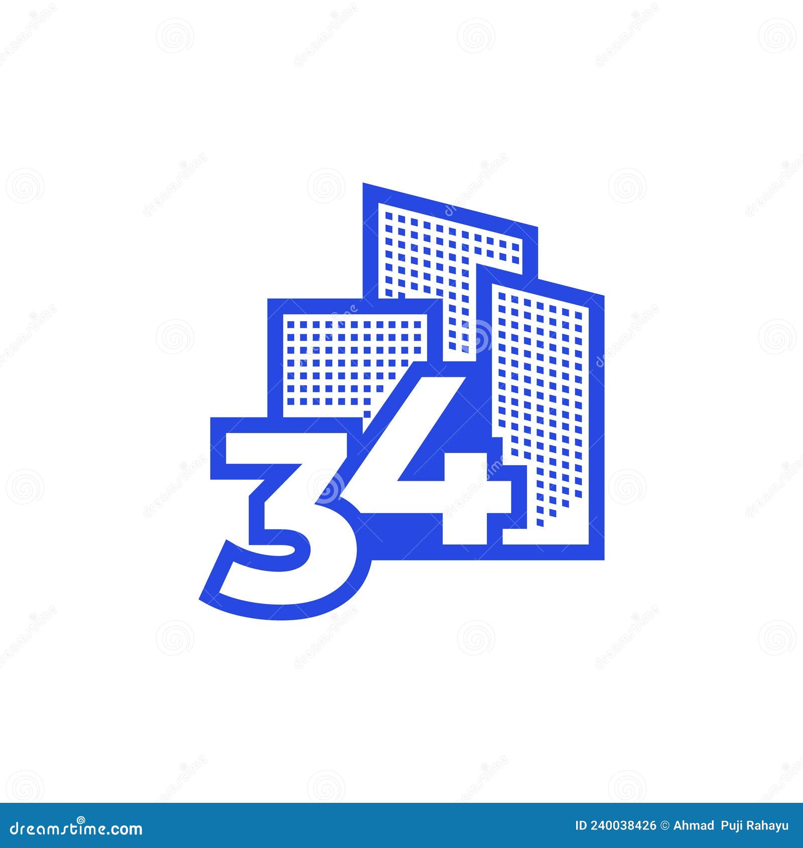 Number 34 with Building Logo Design Vector Graphic Symbol Icon ...