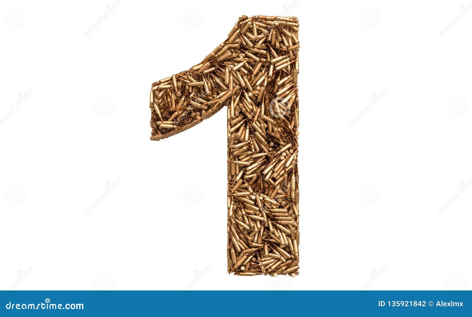 Number 1 from Bullets, 3D Rendering Stock Illustration - Illustration ...
