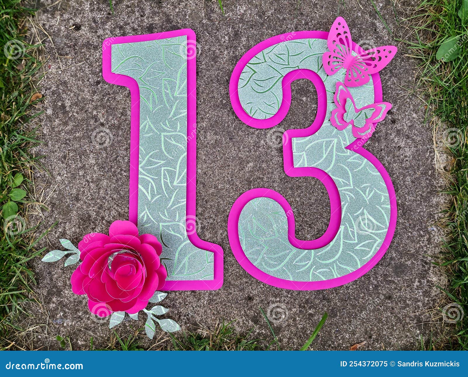 The Number 13, Butterflies and a Flower are Cut Out of Colored Papers ...