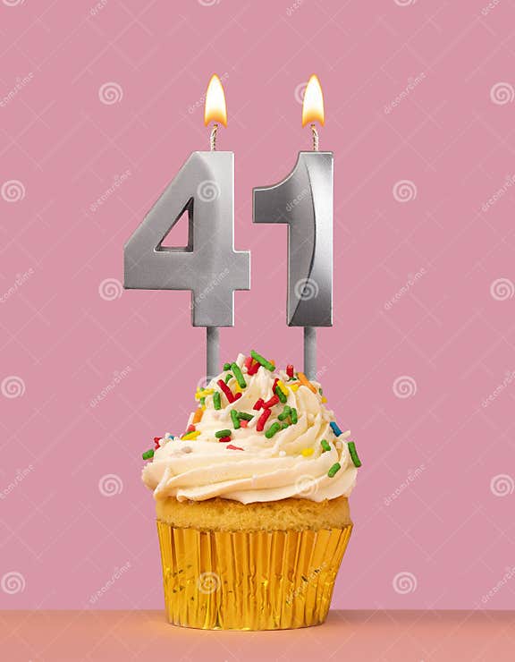 Number 41 Candle with Cupcake - Birthday Card Stock Photo - Image of ...