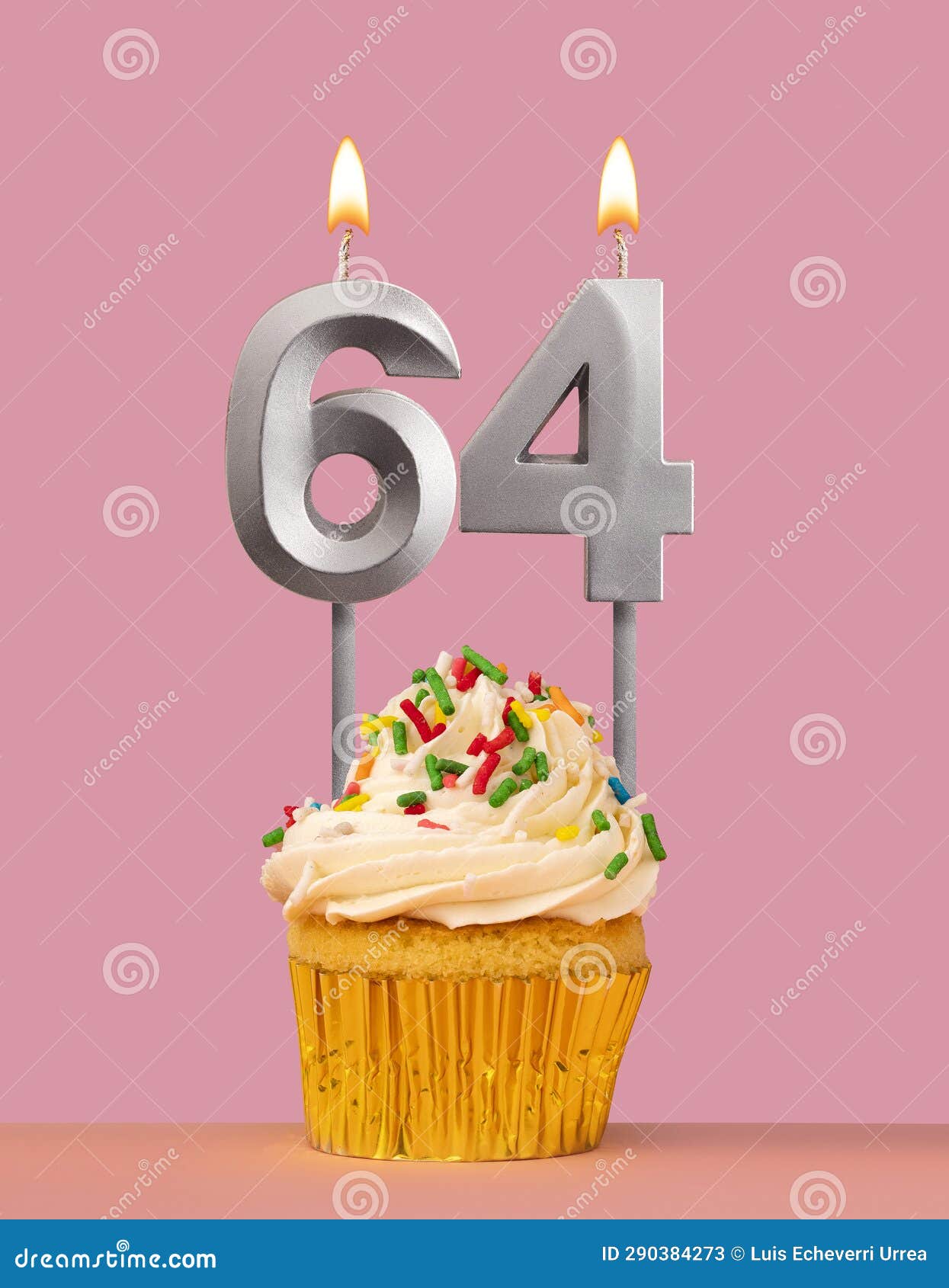 Birthday Card with Cupcake and Candle Number 64 Stock Image - Image of ...