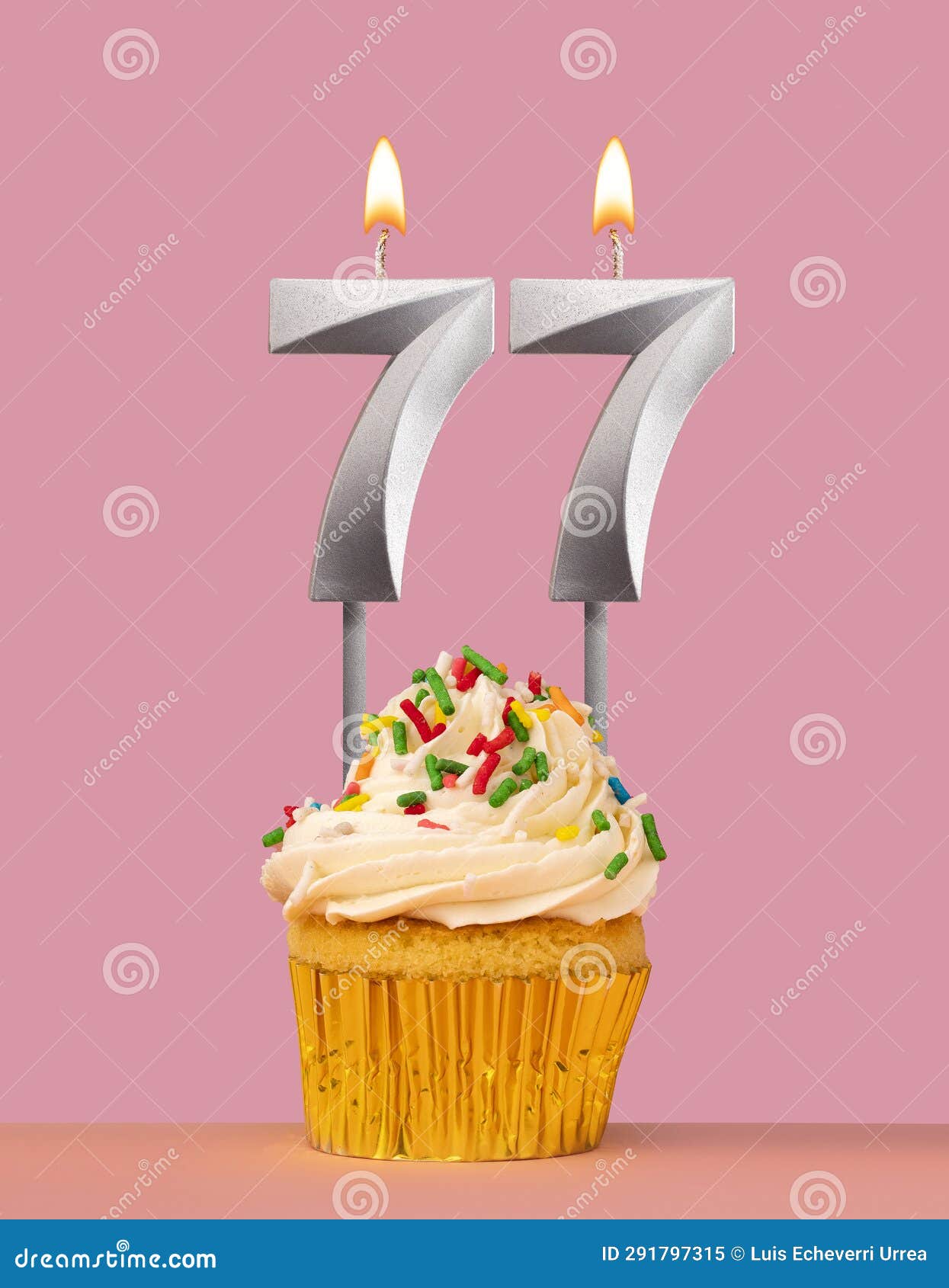 Number 77 Candle with Cupcake - Birthday Card Stock Image - Image of ...