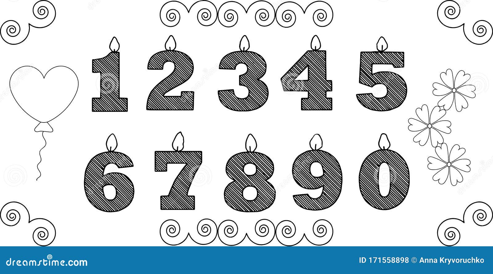 Vector Set of Numbers with Candle Festive Elements for Anniversary and ...