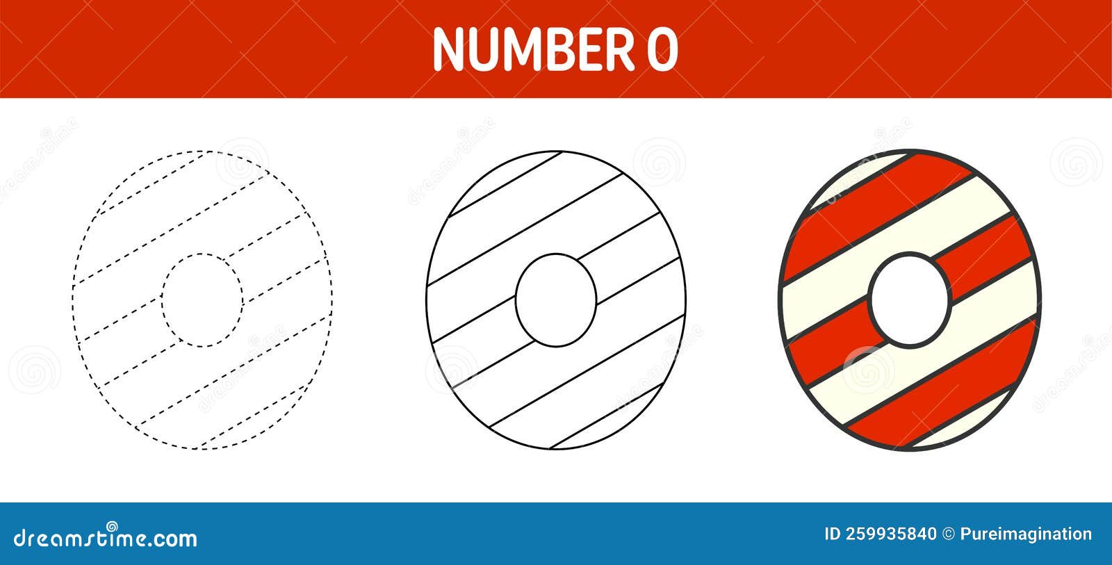 Number 0 Candy Cane, Tracing and Coloring Worksheet for Kids Stock ...