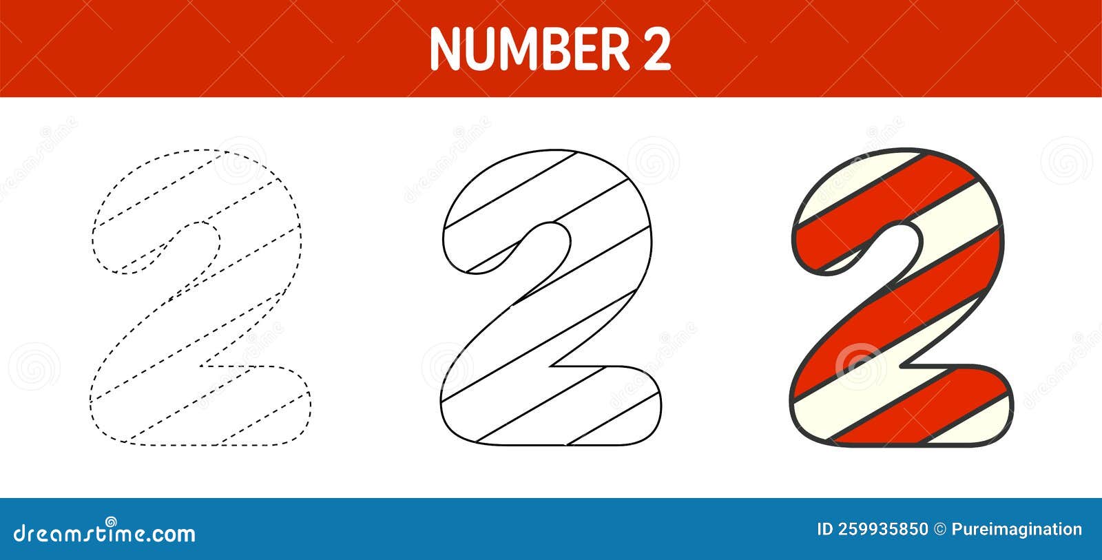 Number 2 Candy Cane, Tracing and Coloring Worksheet for Kids Stock ...