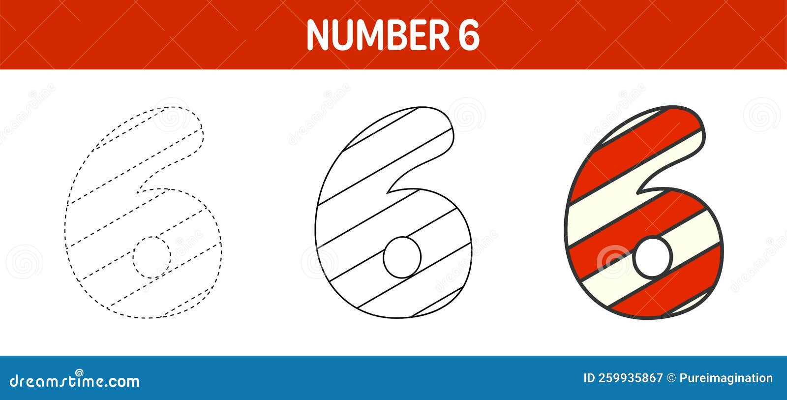 Number 6 Candy Cane, Tracing and Coloring Worksheet for Kids Stock ...
