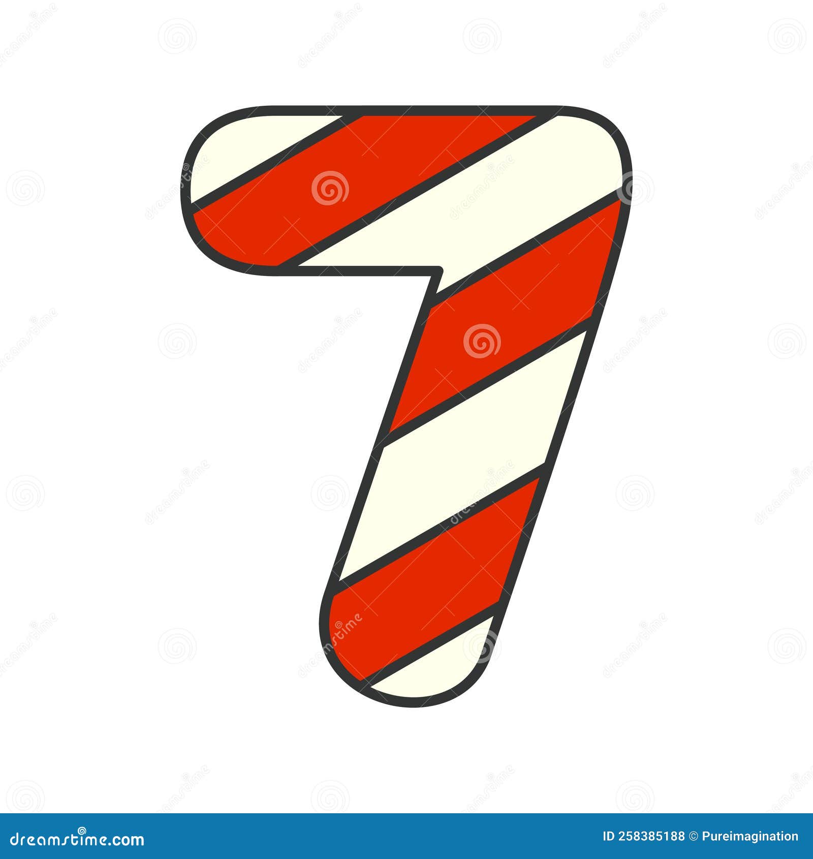 Number 7 Candy Cane, Vector Illustration Stock Vector - Illustration of ...