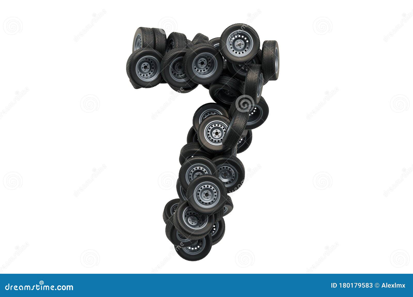 Number 7 from Car Wheels, 3D Rendering Stock Illustration ...