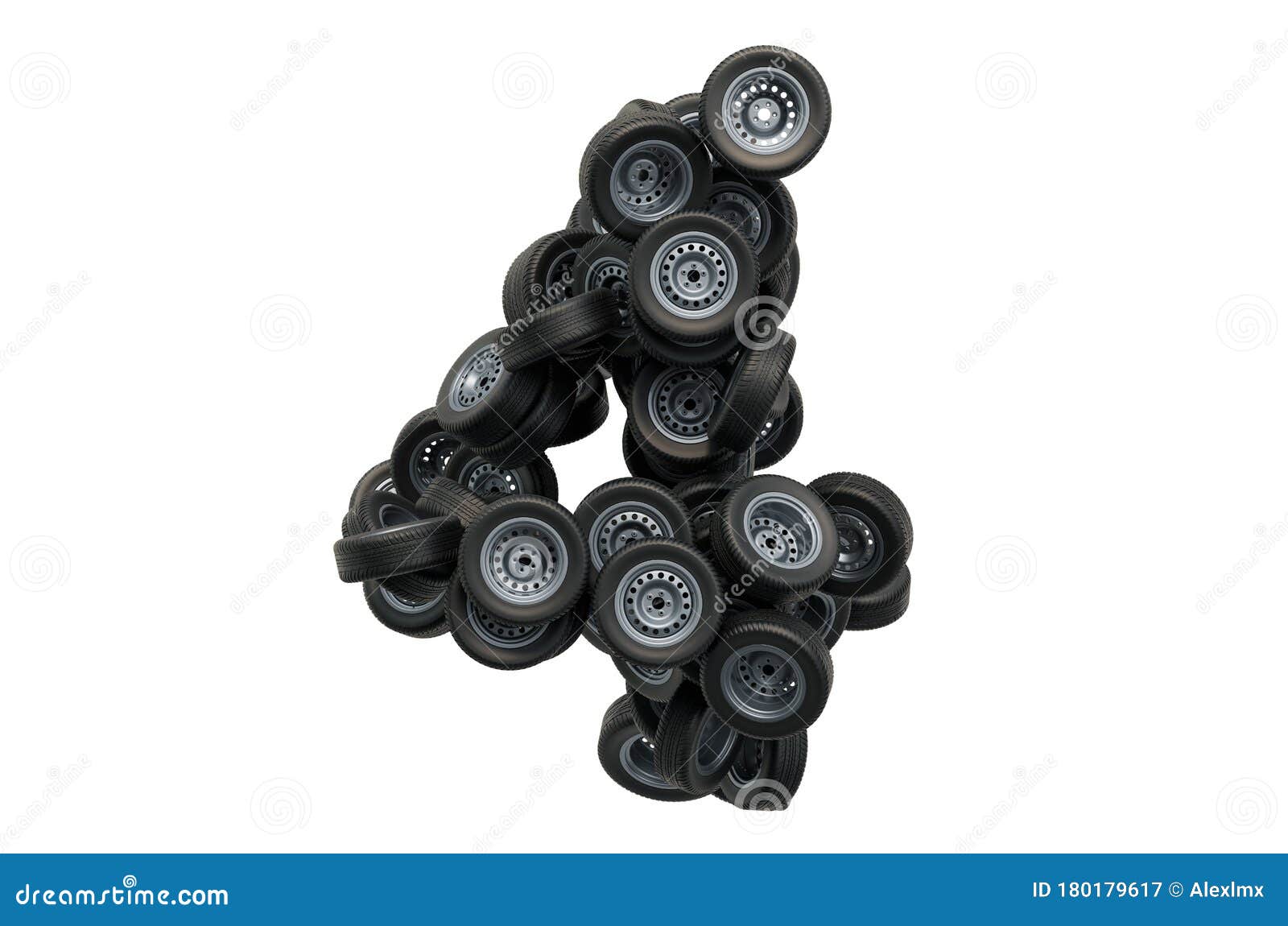 Number 4 from Car Wheels, 3D Rendering Stock Illustration ...