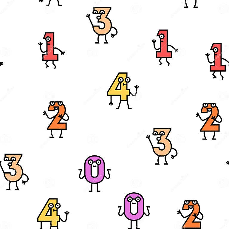 Number Character Cute Vector Seamless Pattern Stock Illustration ...