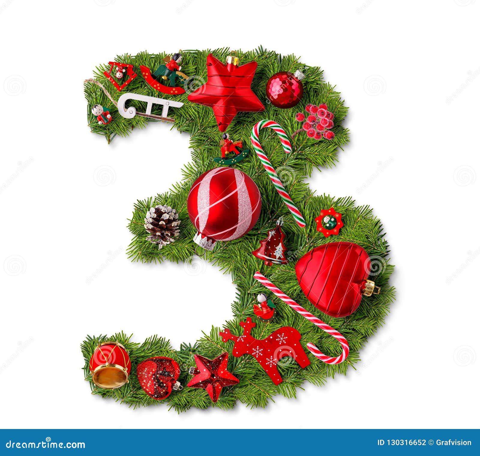 Number 3. Christmas Tree Decoration Stock Photo - Image of branch ...