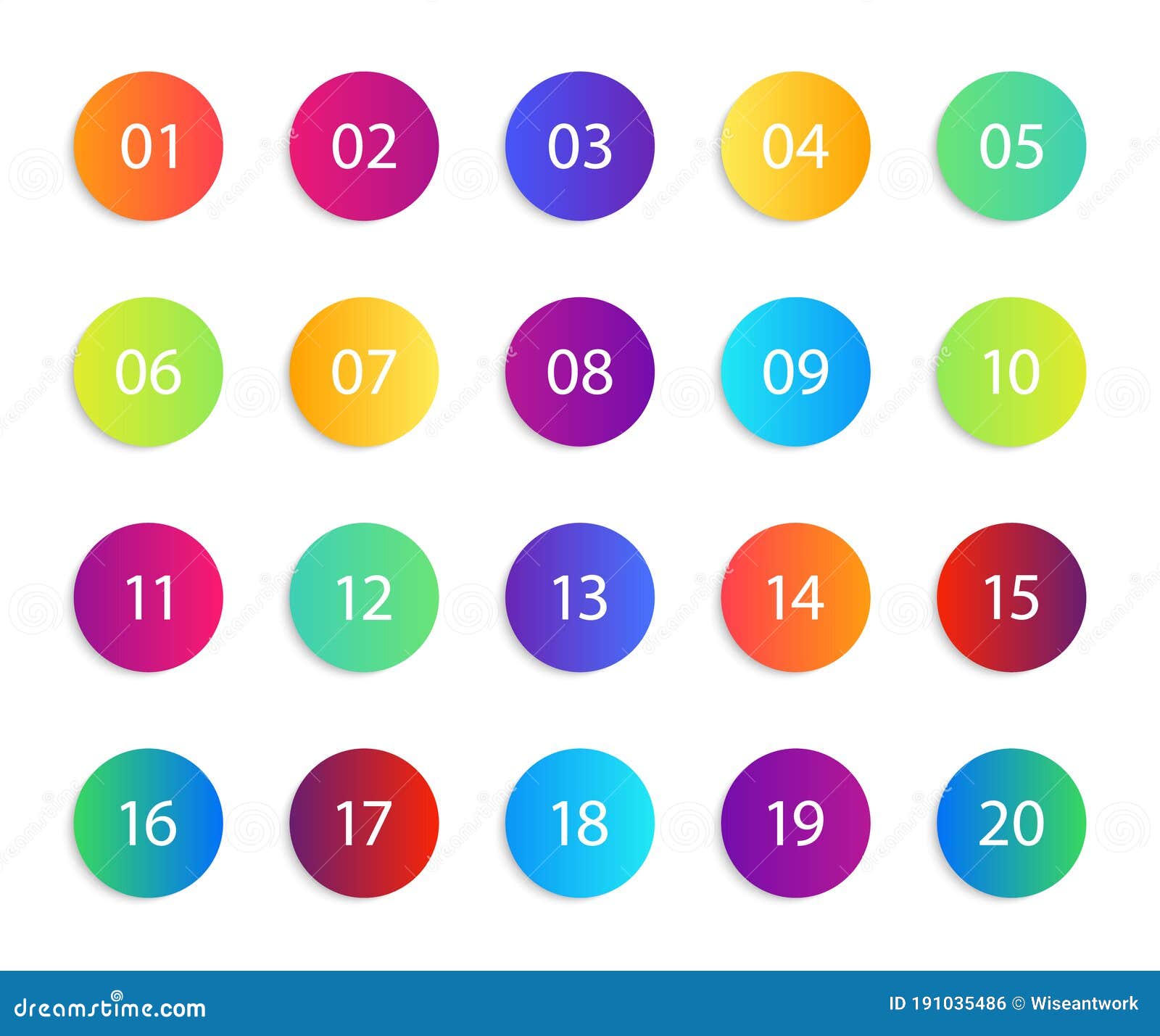 Number With Circle Gradient Round Icons Set Of Infographic Points Bullets List From 1 To 20