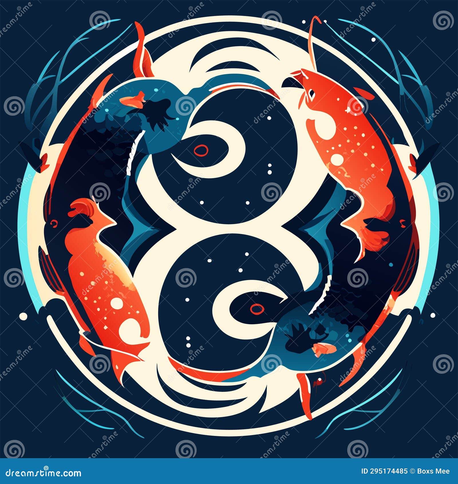 Number 8 in a Circle with Koi Fish. Vector Illustration Stock Vector ...