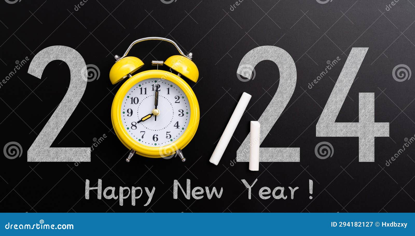Number 2024 with Clock on the Blackboard Stock Image - Image of ...