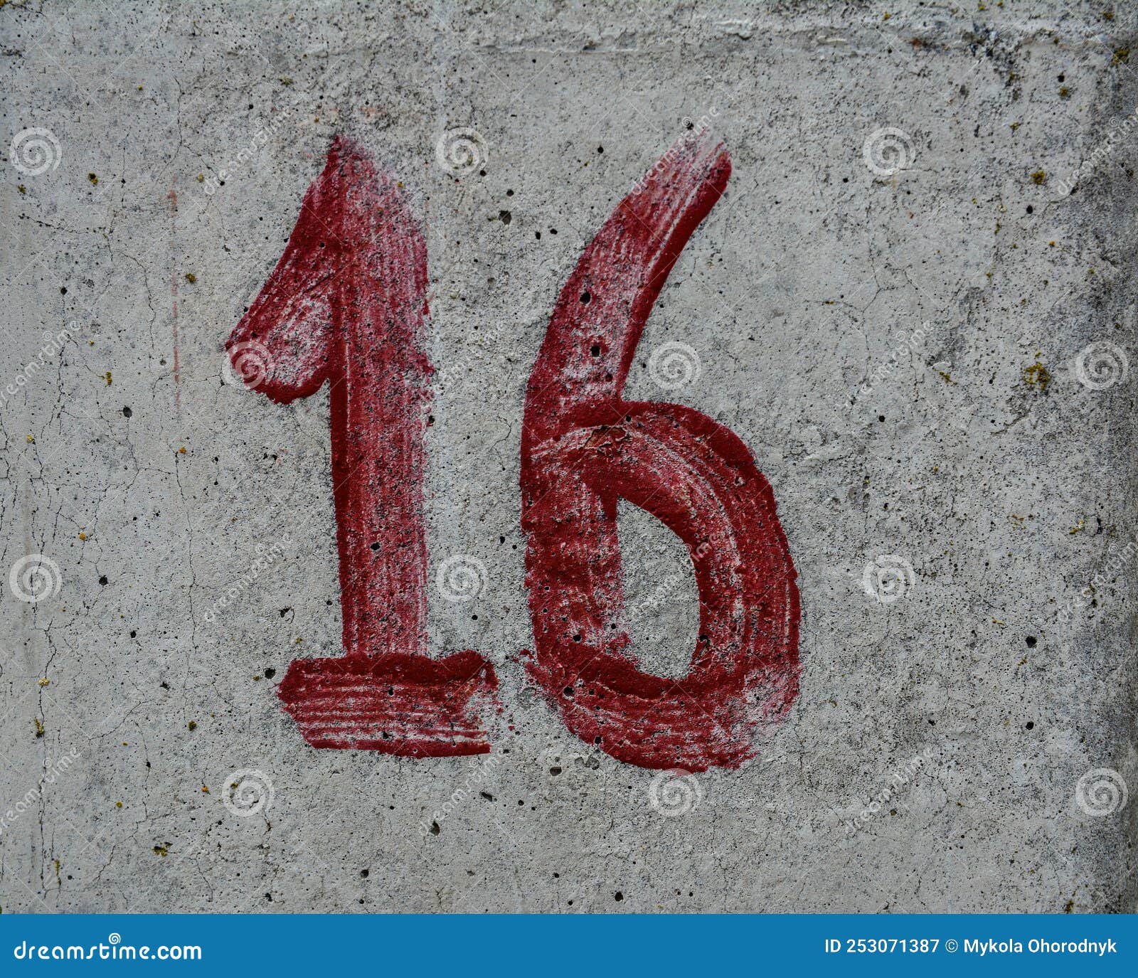 Number 16 on a Colored Concrete Floor Stock Image - Image of feature ...