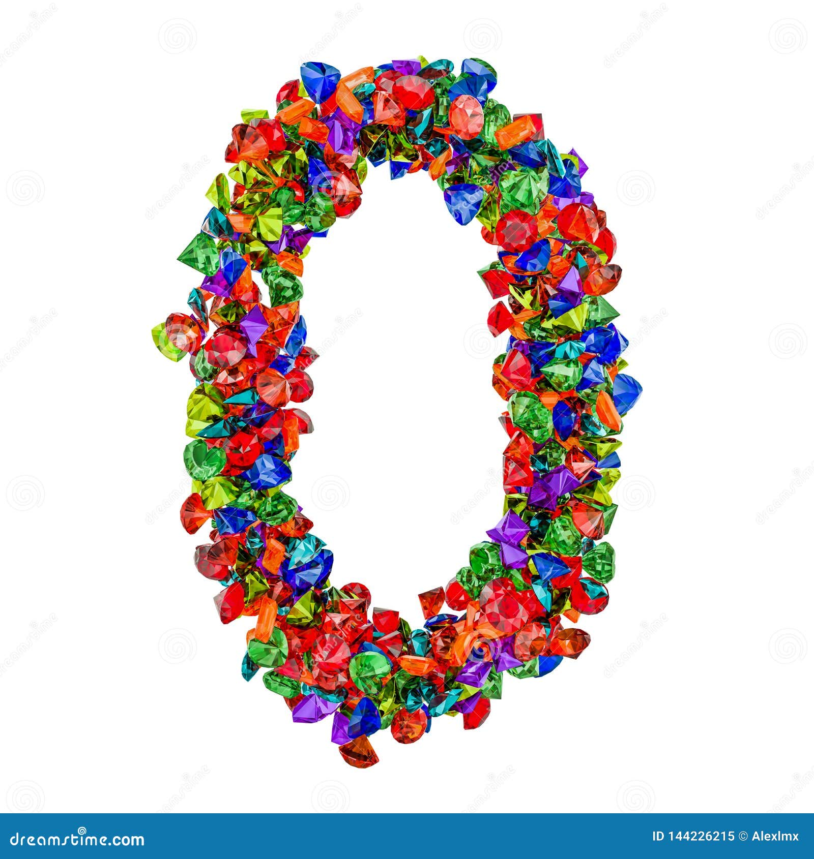 Number 0 from Colored Gemstones. 3D Rendering Stock Illustration ...