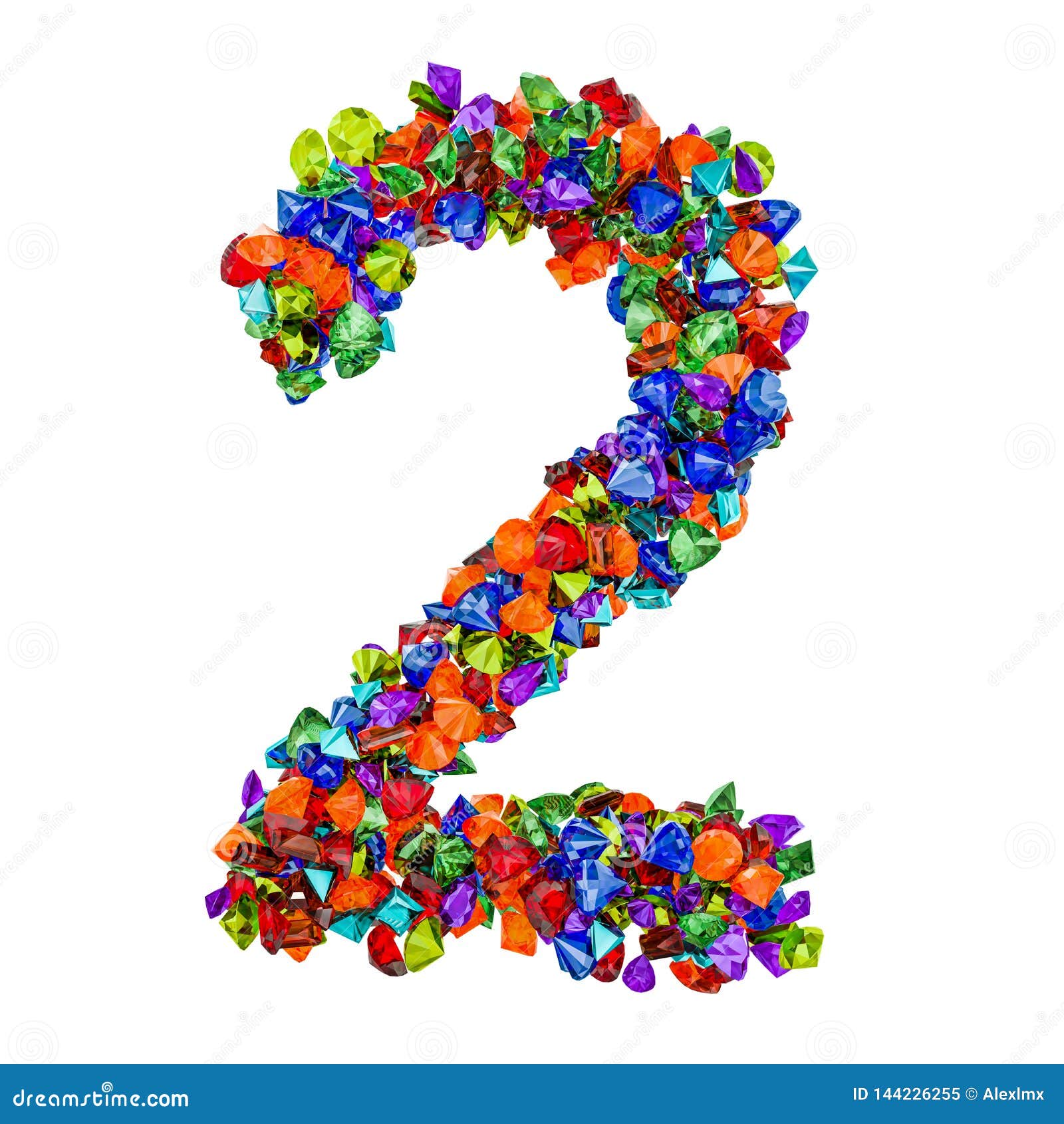 Number 2 from Colored Gemstones. 3D Rendering Stock Illustration ...