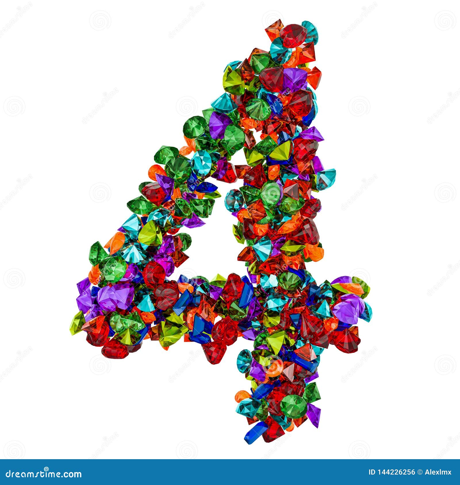 Number 4 from Colored Gemstones. 3D Rendering Stock Illustration ...