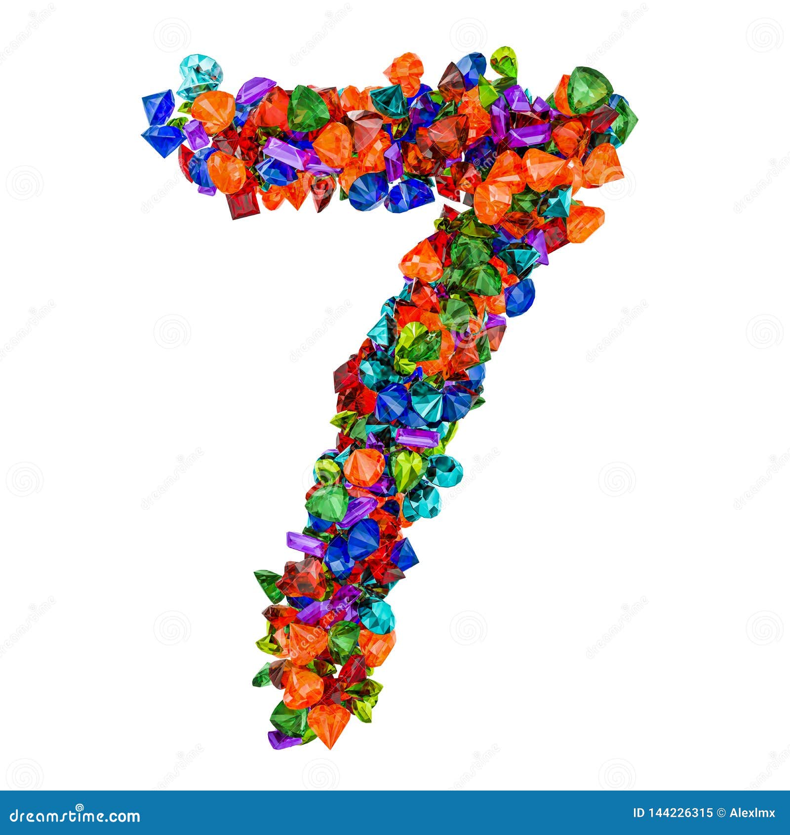 Number 7 from Colored Gemstones. 3D Rendering Stock Illustration ...