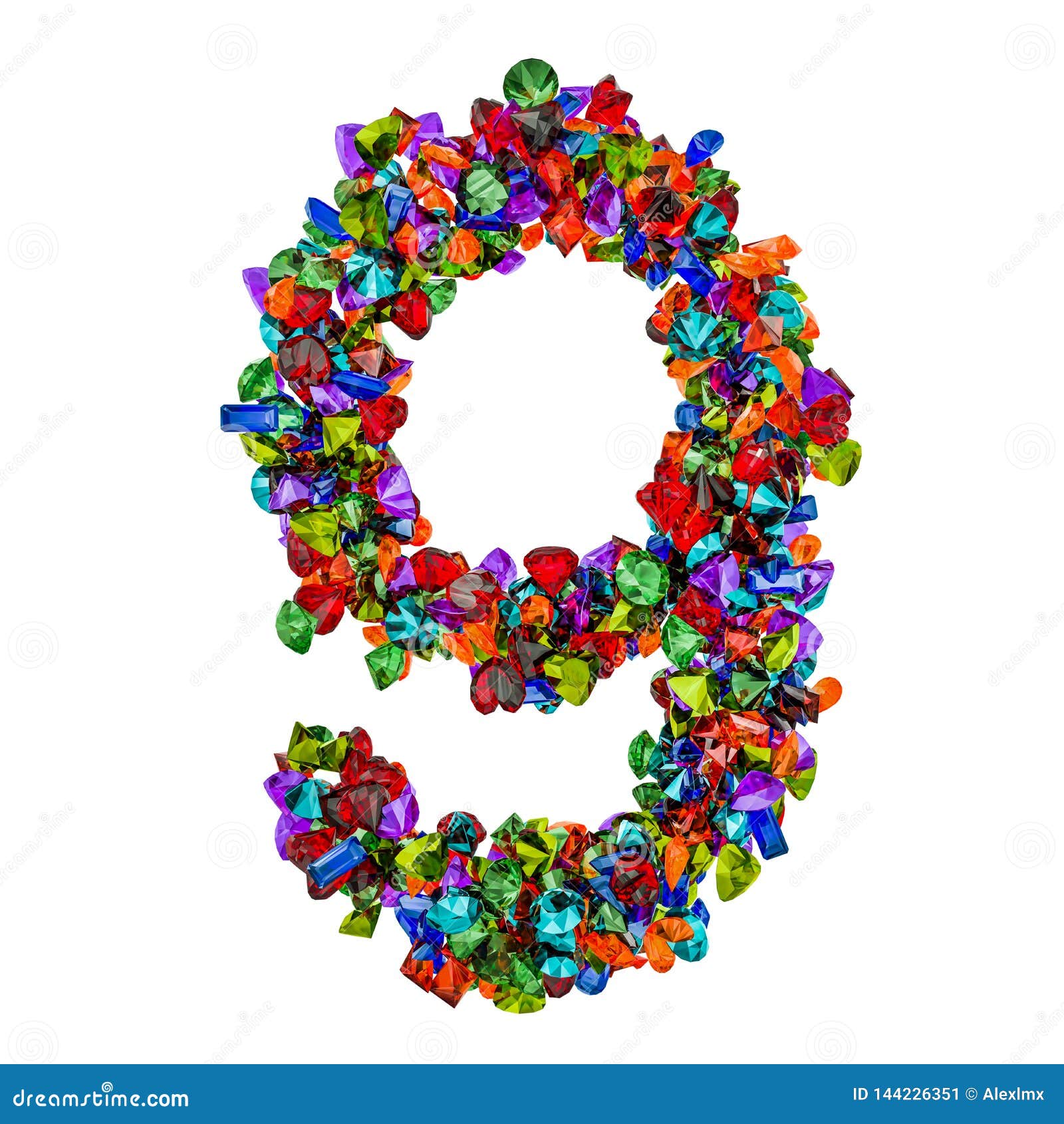 Number 9 from Colored Gemstones. 3D Rendering Stock Illustration ...