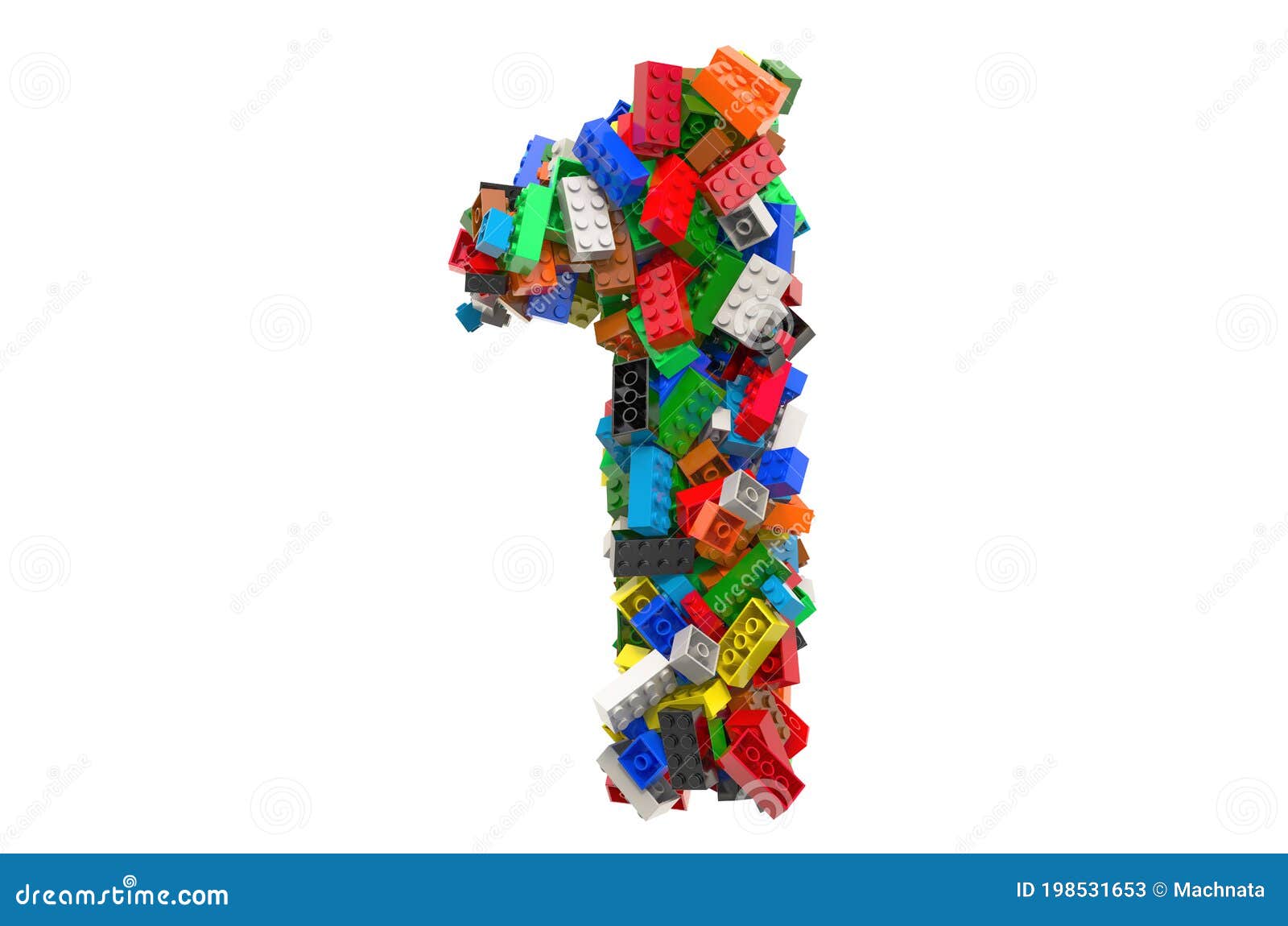 Number 1 from Colored Plastic Building Blocks, 3D Rendering Stock ...