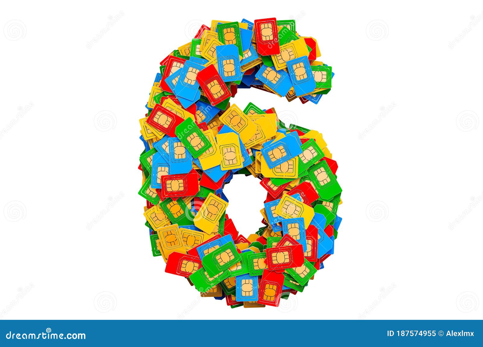 Number 6 from Colored SIM Cards, 3D Rendering Stock Illustration ...