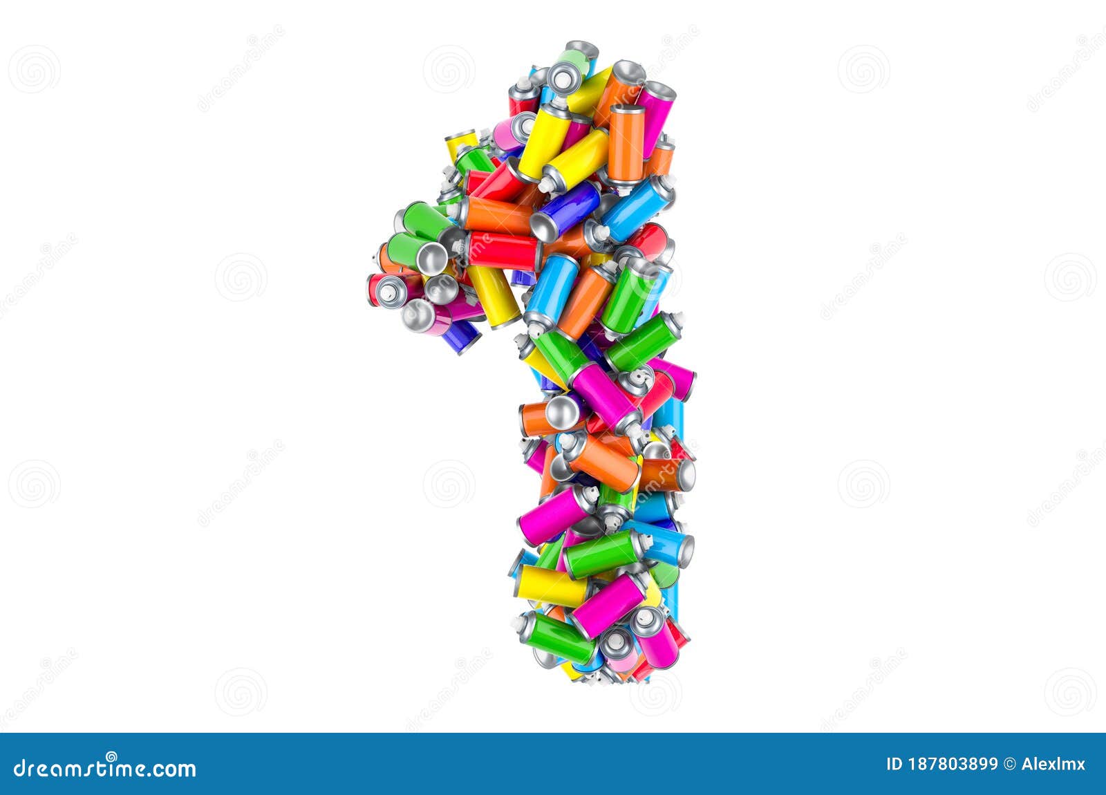 Number 1 from Colored Spray Paint Cans, 3D Rendering Stock Illustration ...