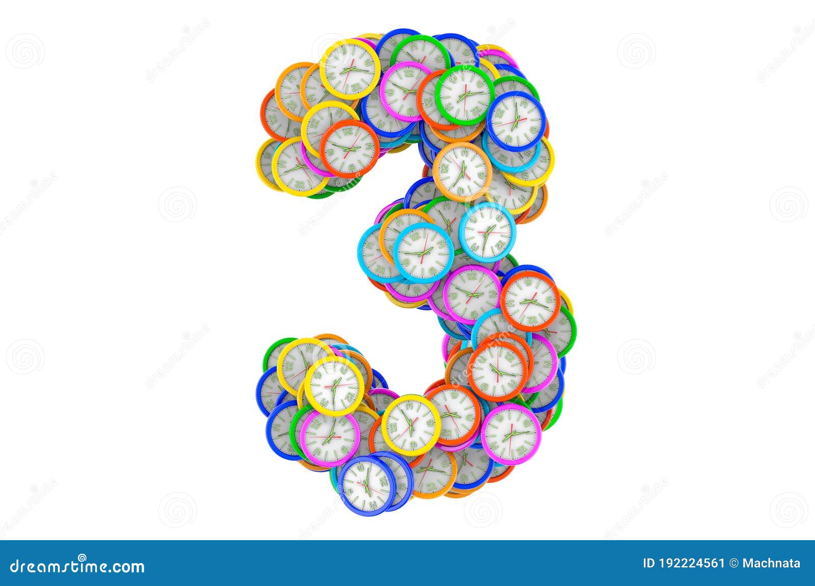 Number 3 from Colored Wall Clocks, 3D Rendering Stock Illustration ...