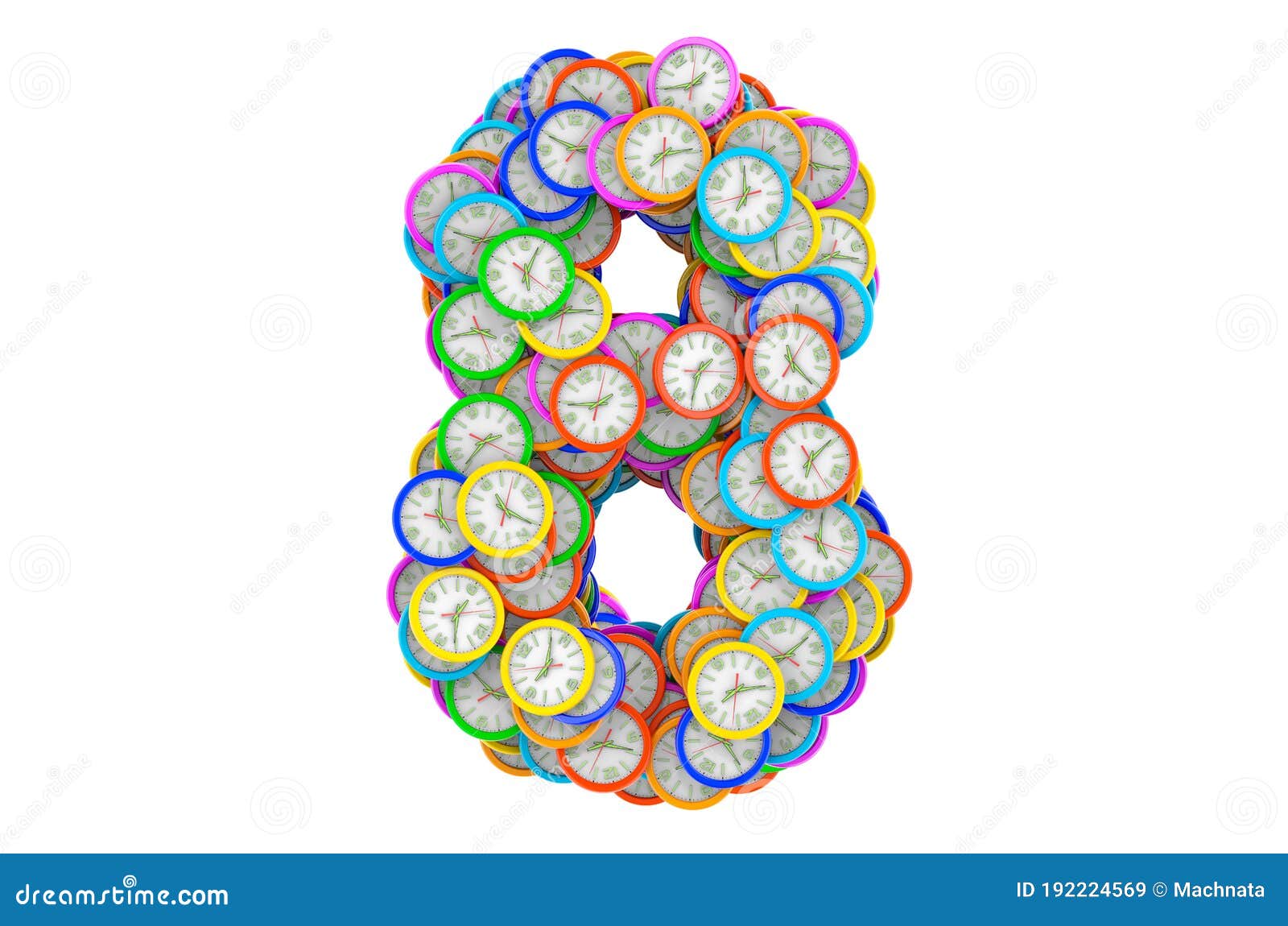 Number 8 from Colored Wall Clocks, 3D Rendering Stock Illustration ...