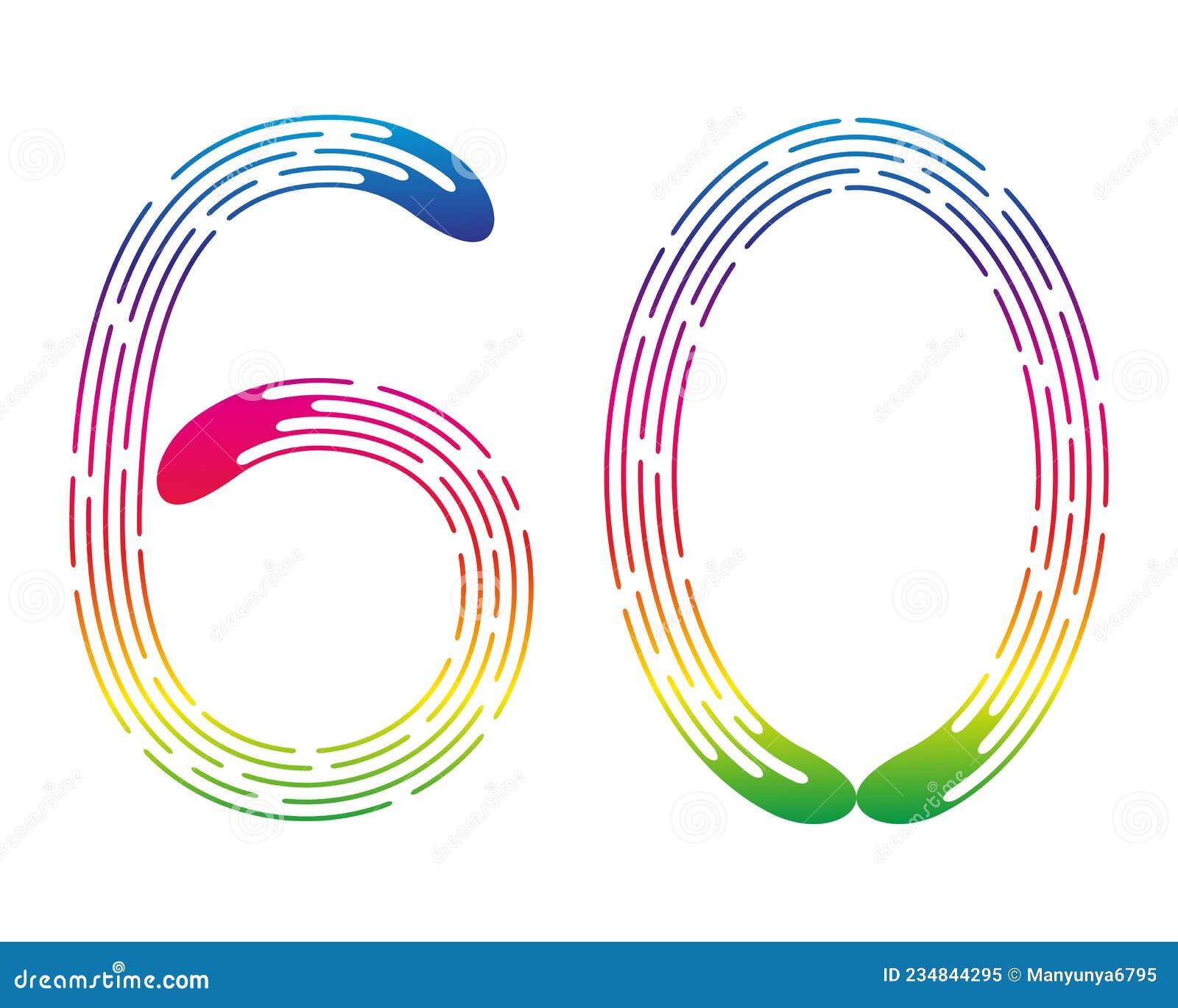 Number 60 from Colorful Rainbow Dotted Lines Isolated on White ...