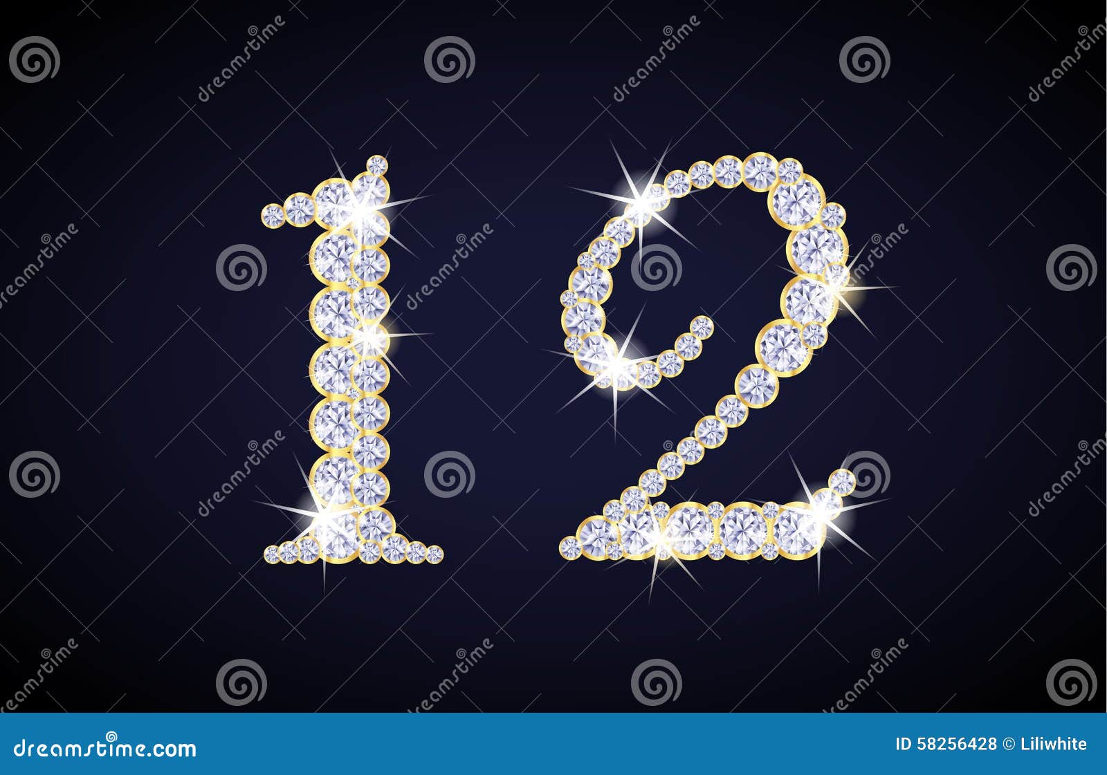 Number 1 and 2 Composed from Diamonds with Golden Stock Illustration ...