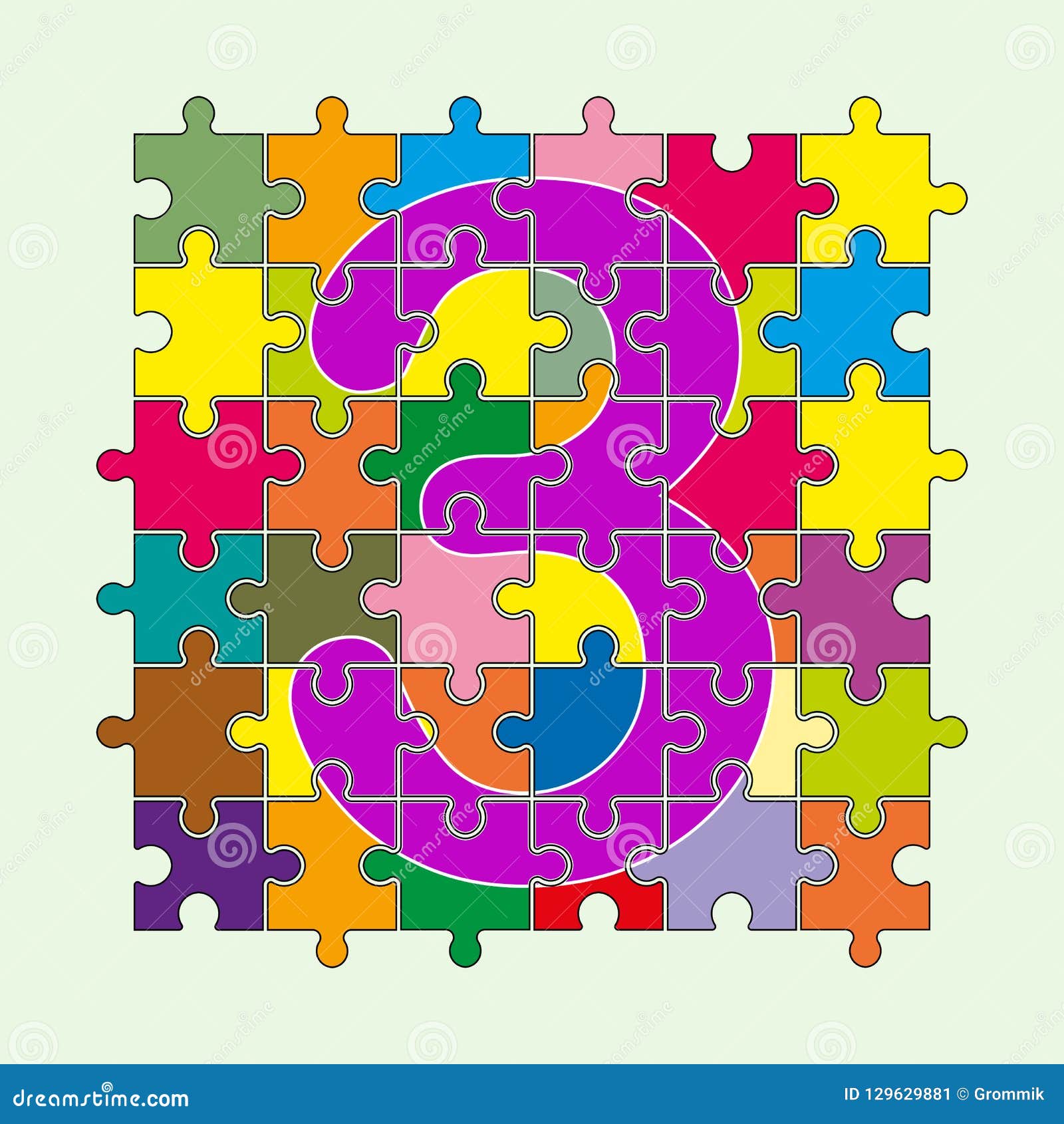Number 3 is Composed of Pieces of Colored Puzzles Stock Illustration ...