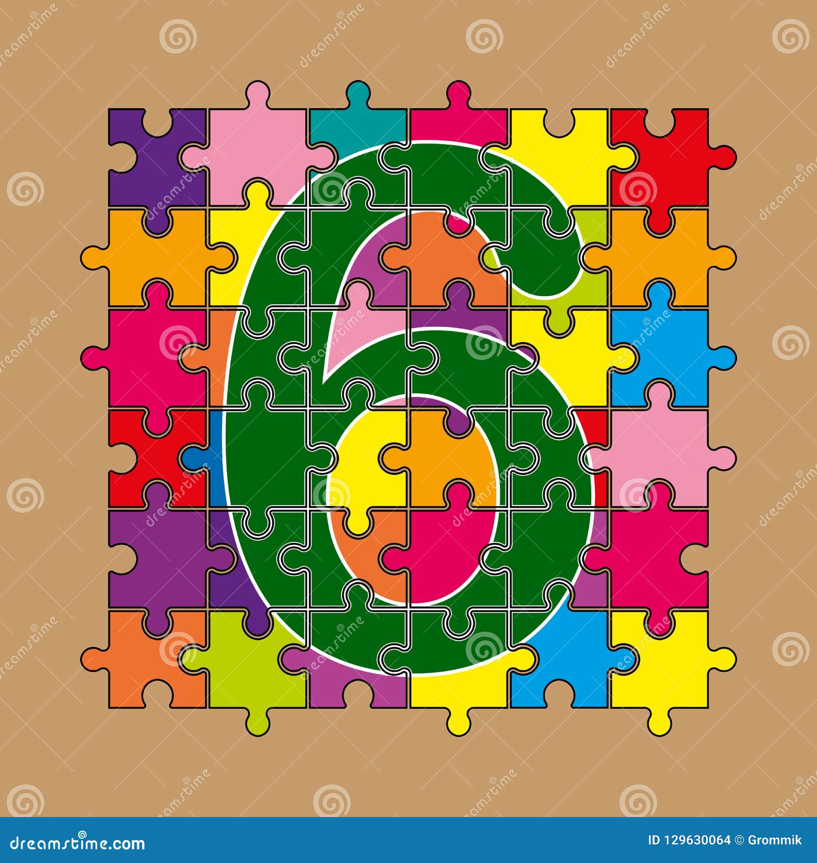 Number 6 is Composed of Pieces of Color Puzzles Stock Illustration ...