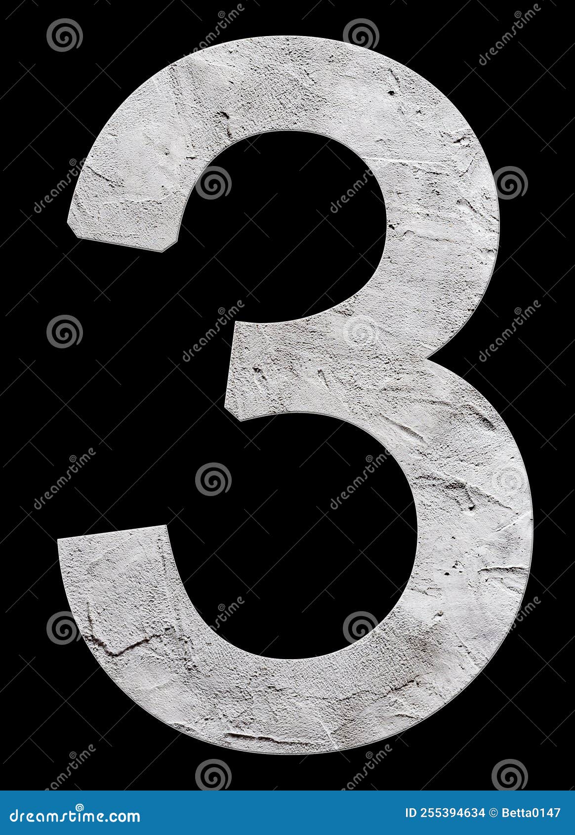 Number 3 with Concrete Texture, on Black Background Stock Illustration ...