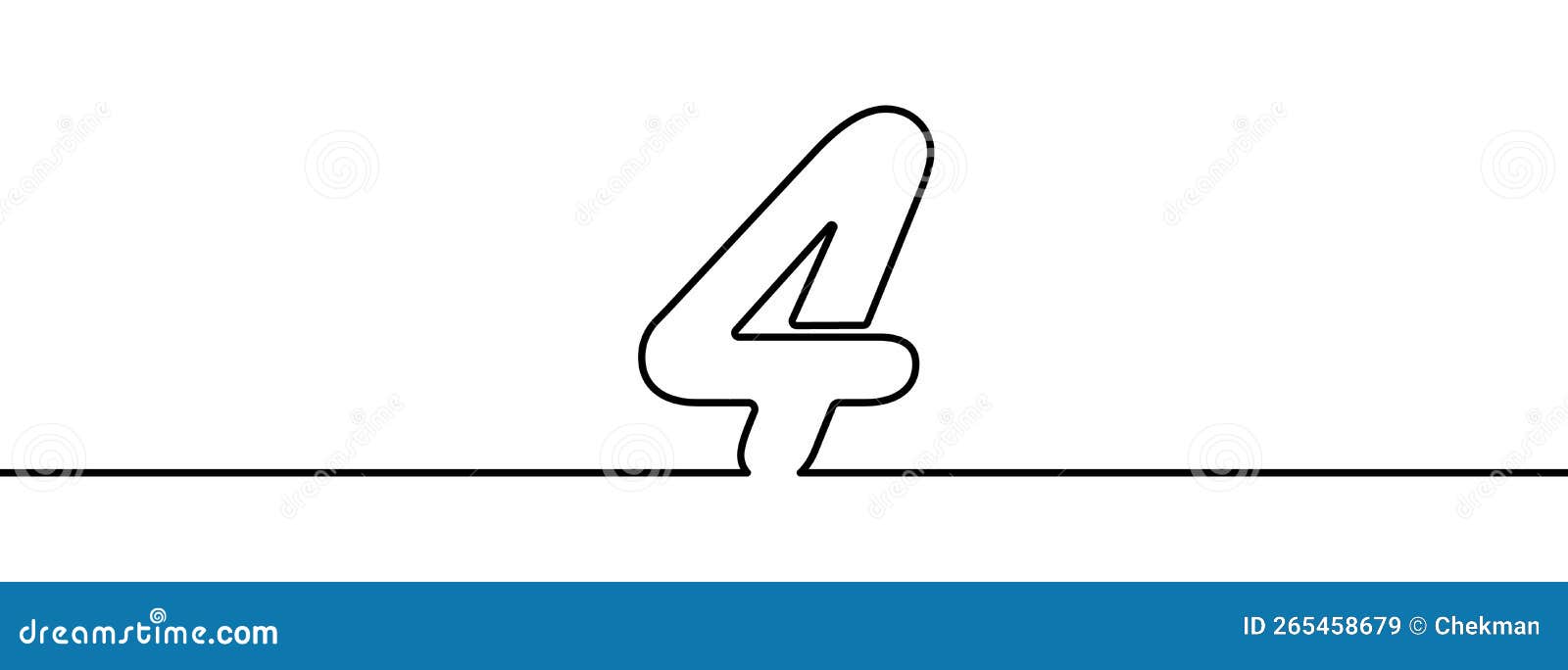 Number 4 in Continuous Line Drawing Style. Abstract Drawing Number Four ...