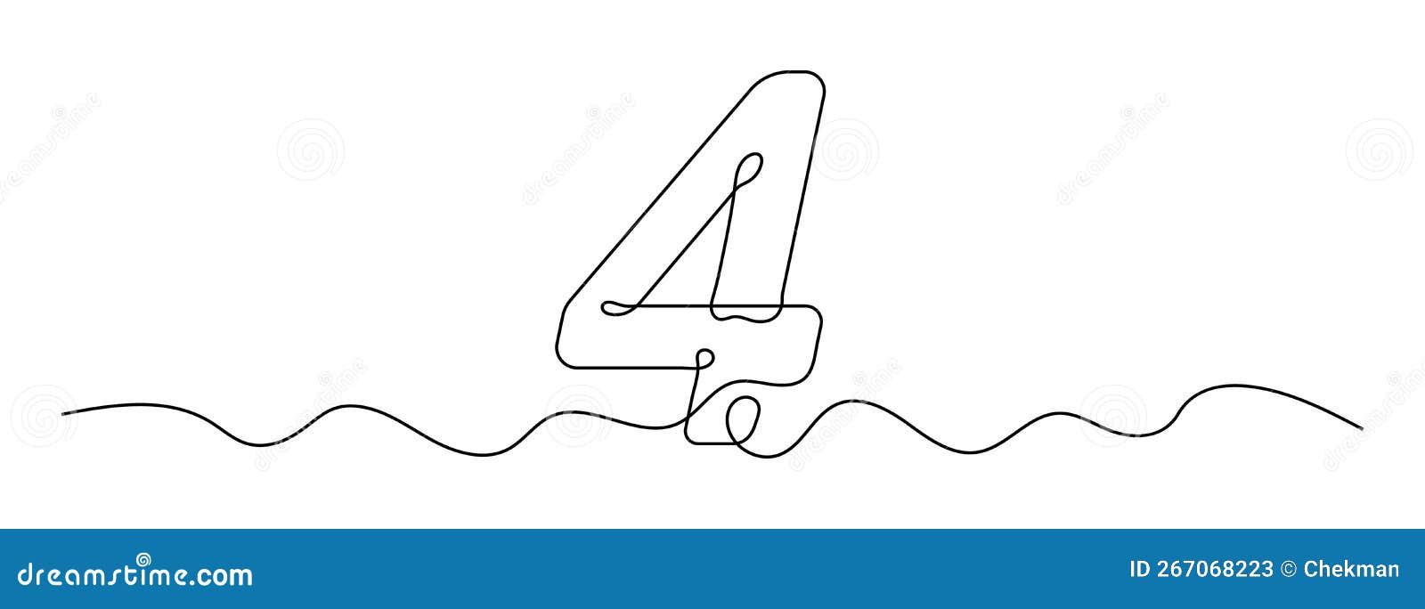 Number 4 in Continuous Line Drawing Style. Abstract Drawing Number Four ...