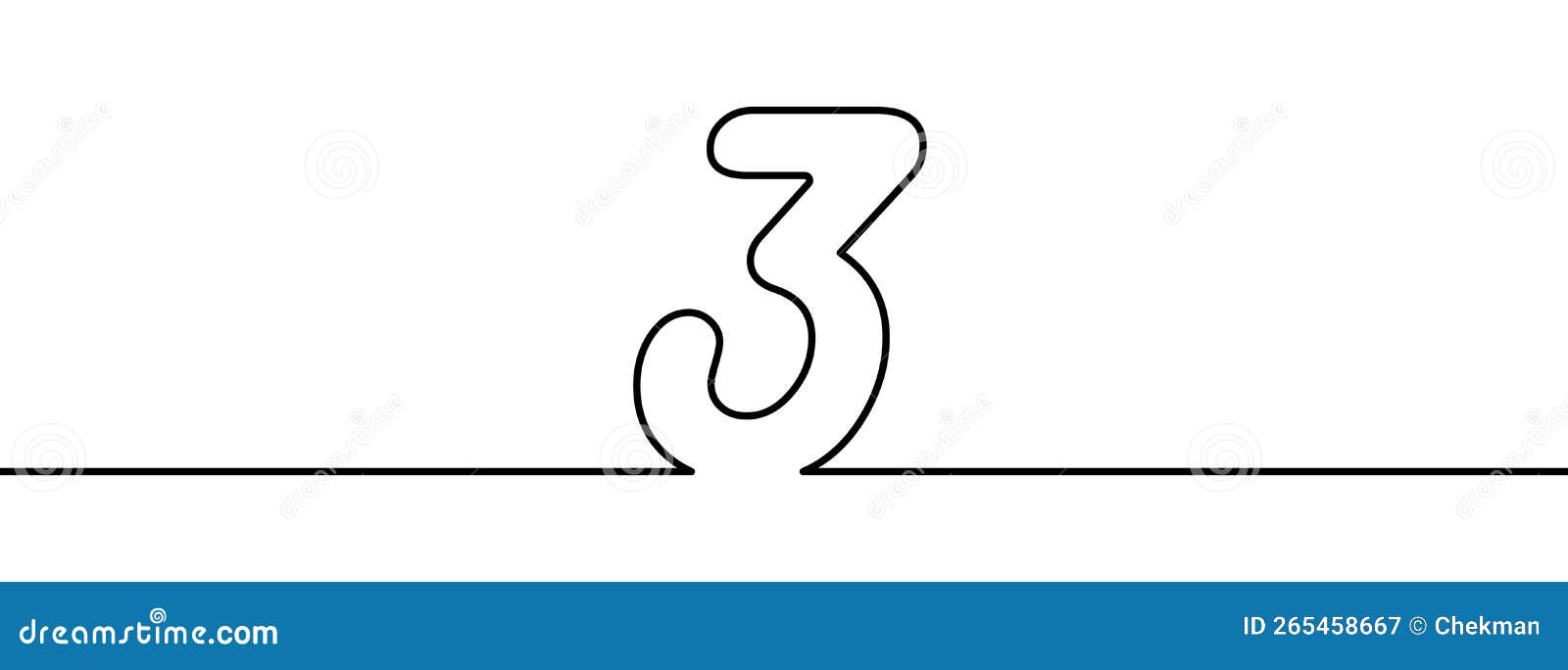 Number 3 in Continuous Line Drawing Style. Abstract Drawing Number ...